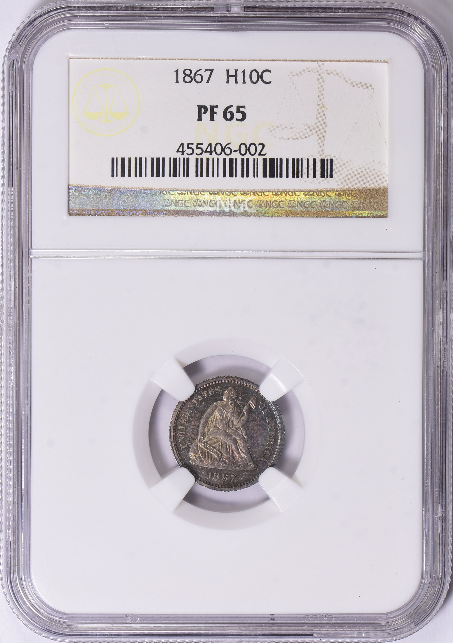 1867 Seated Liberty Half Dime NGC Proof-65 (Toned) (Item 1749462) | GreatCollections Coin Auctions