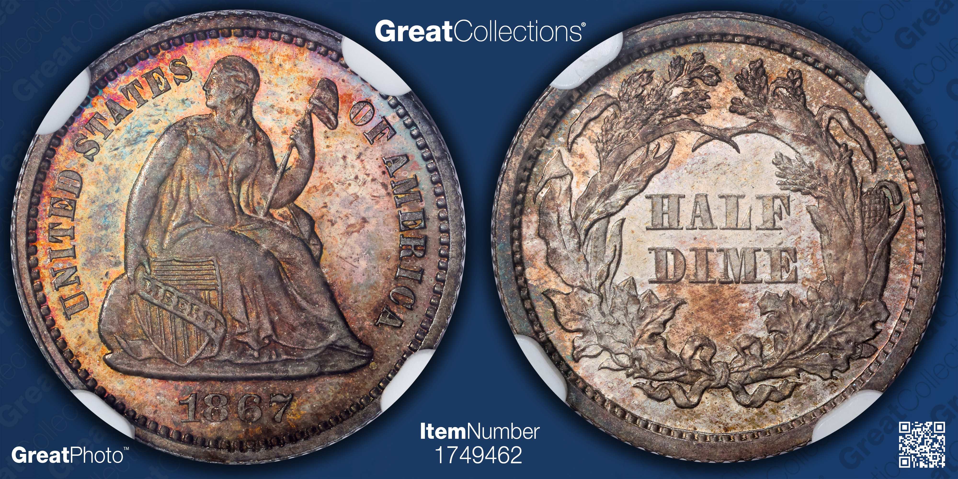1867 Seated Liberty Half Dime NGC Proof-65 (Toned) (Item 1749462 ...