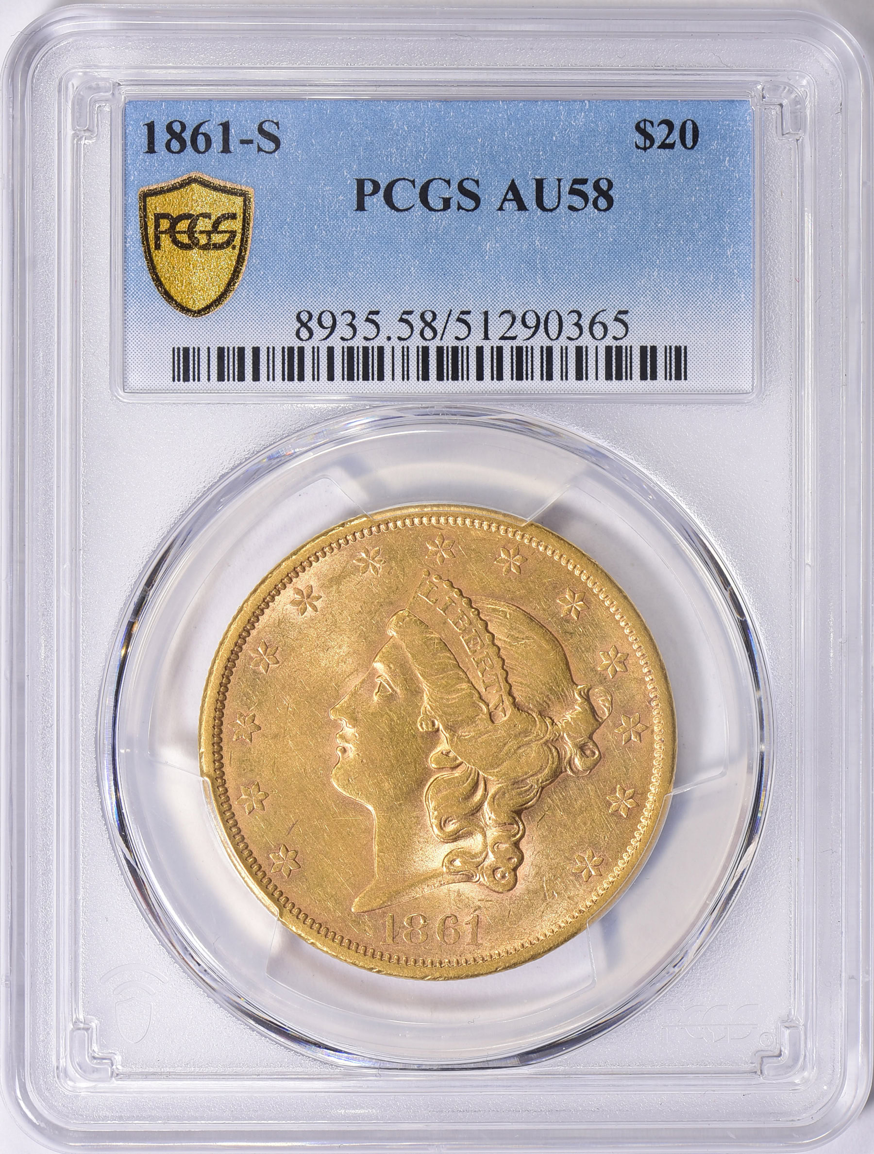 1861-S Liberty Gold Double Eagle PCGS AU-58 (Item 1749471) | GreatCollections Coin Auctions