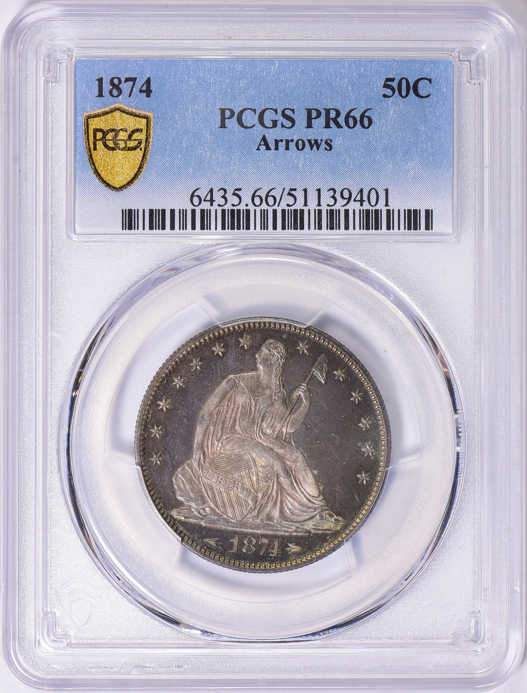1874 Seated Liberty Half Dollar Arrows PCGS Proof-66 (Toned) (Item 1749477) | GreatCollections ...