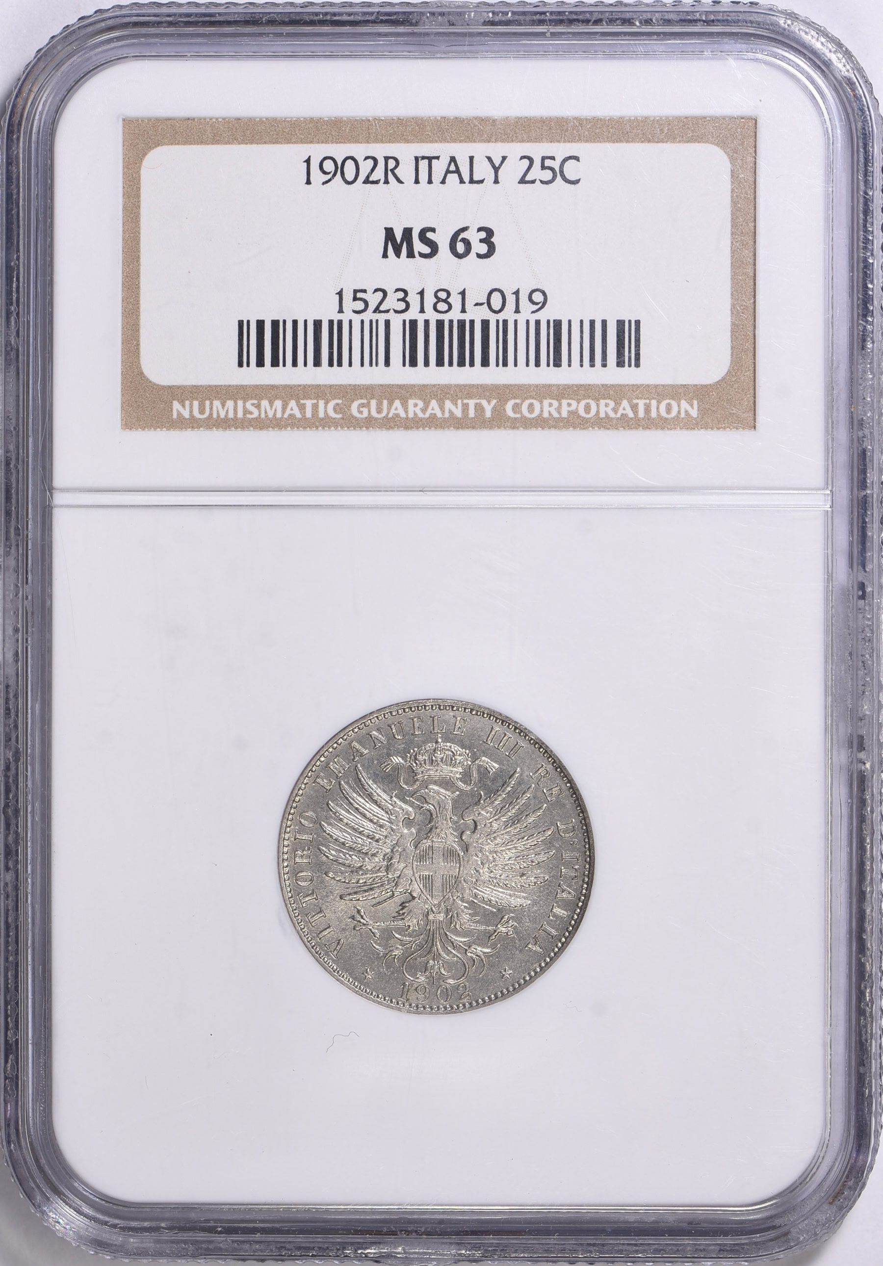 Italy 1902-R 25 Centesimi KM-36 NGC MS-63 (Item 1749637 ...