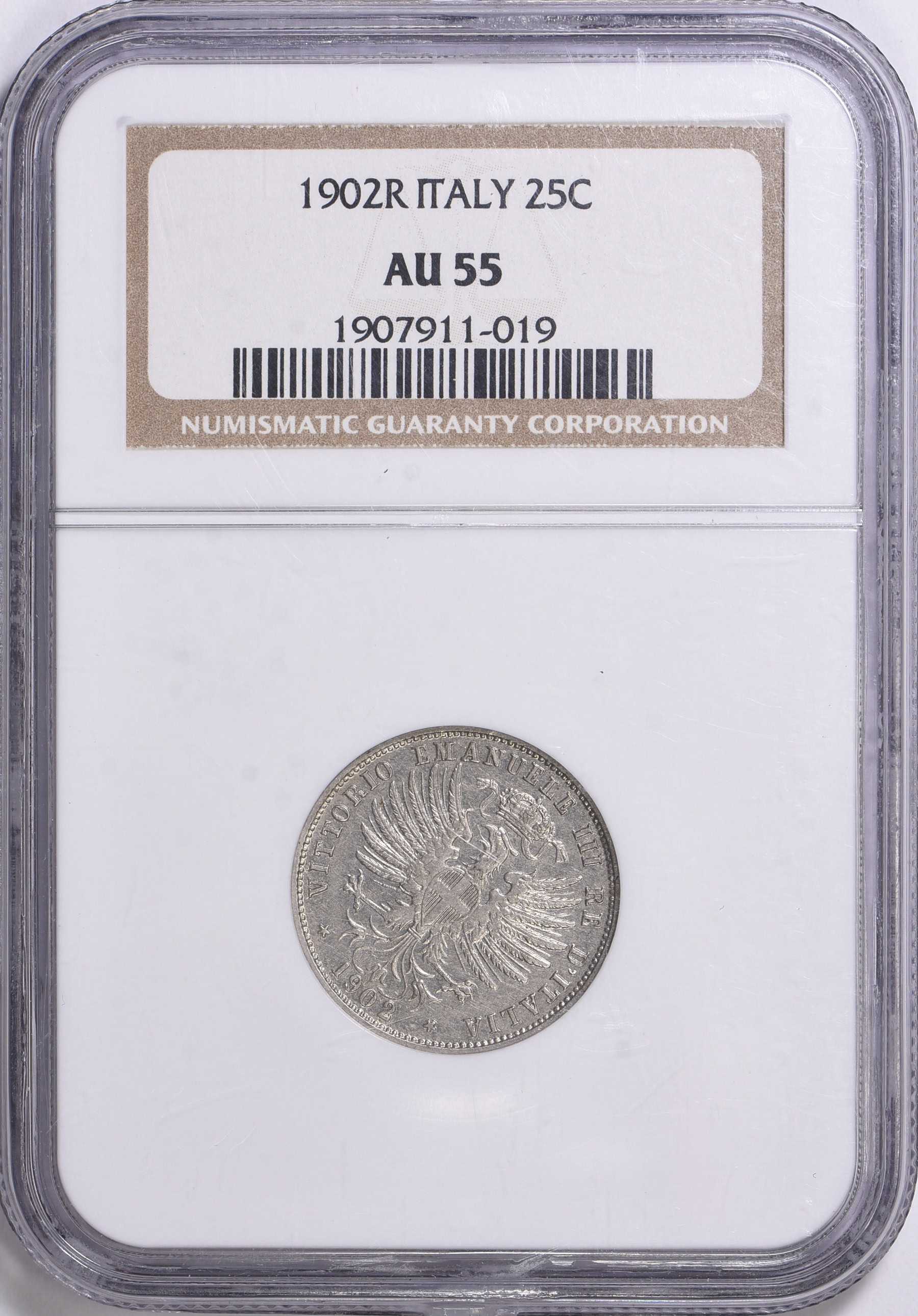 Italy 1902-R 25 Centesimi KM-36 NGC AU-55 (Item 1749638 ...