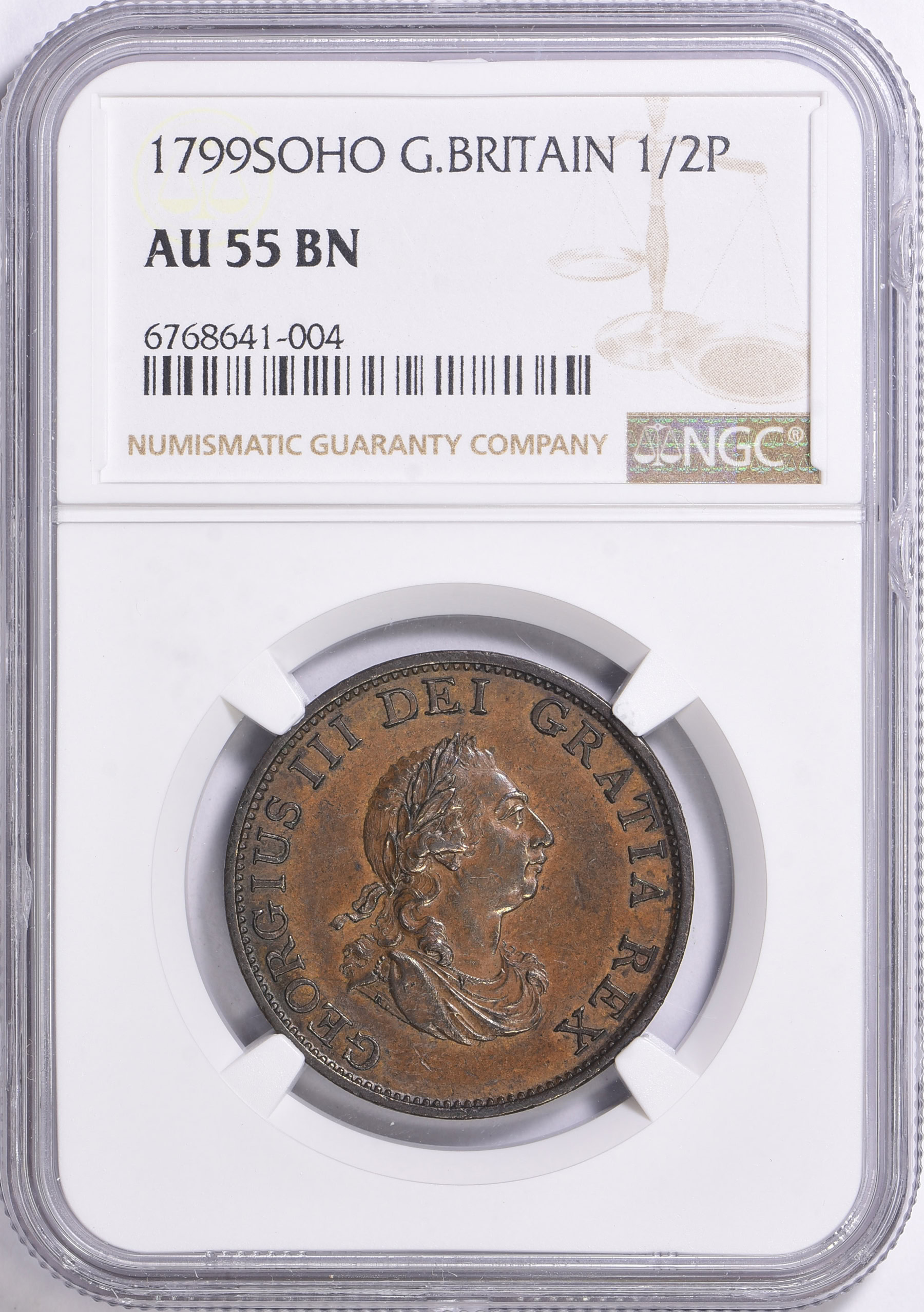 Great Britain 1799-SOHO 1/2 Penny KM-647 NGC AU-55 BN (Item 1749664) | GreatCollections Coin ...