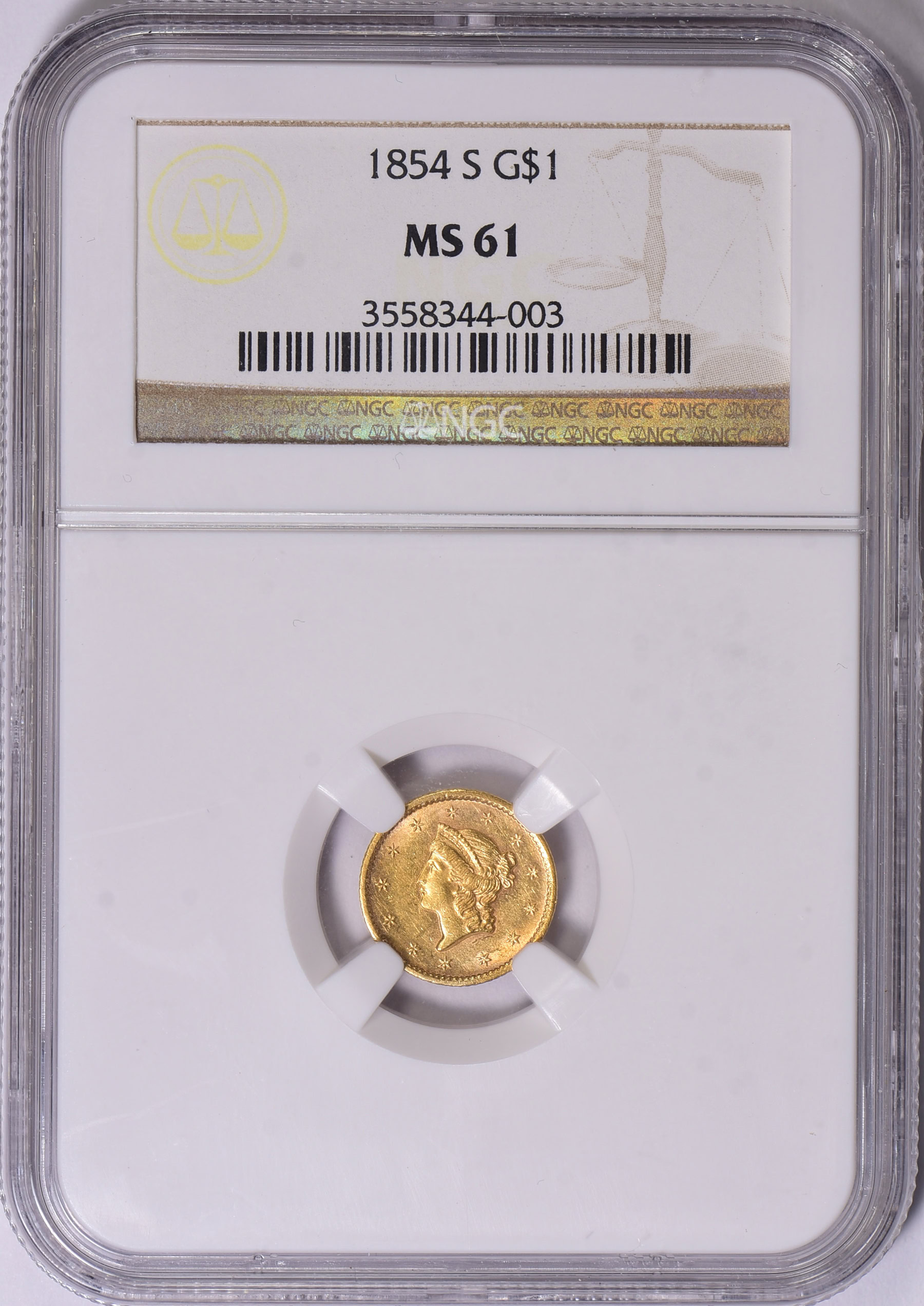 1854-S Liberty Gold Dollar NGC MS-61 (Item 1749694) | GreatCollections ...