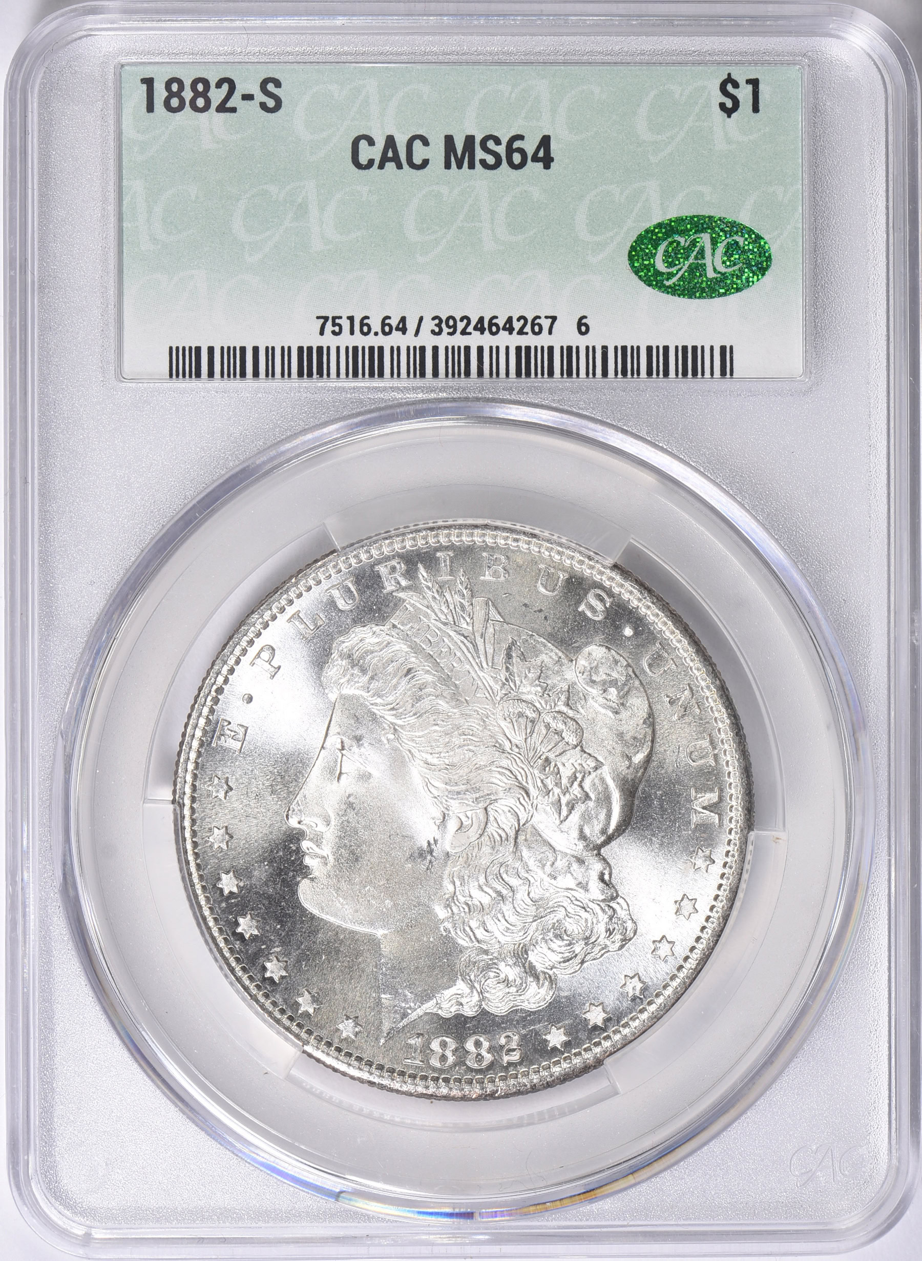 1882-S Morgan Silver Dollar CACG MS-64 (Item 1749698) | GreatCollections Coin Auctions
