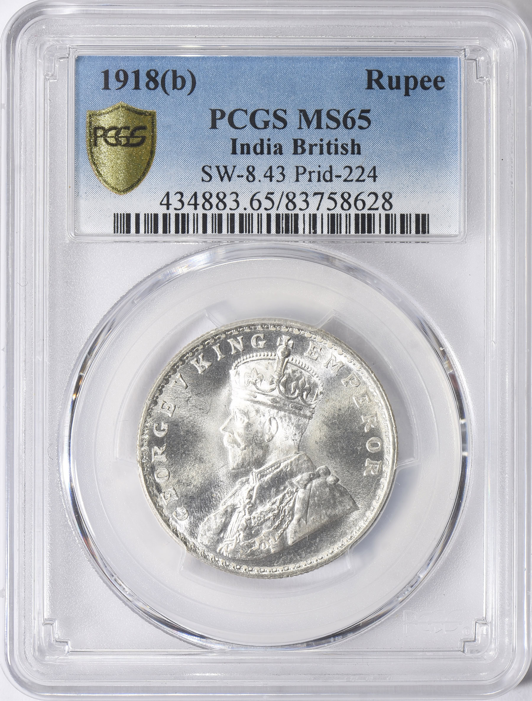 India 1918-(B) Silver Rupee KM-524 PCGS MS-65 (Item 1749789 ...