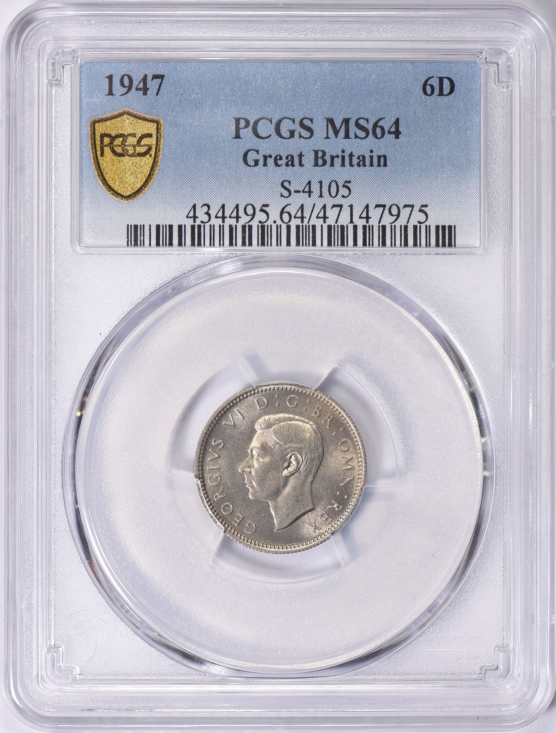 Great Britain 1947 6 Pence Km 862 Pcgs Ms 64 Item 1749798