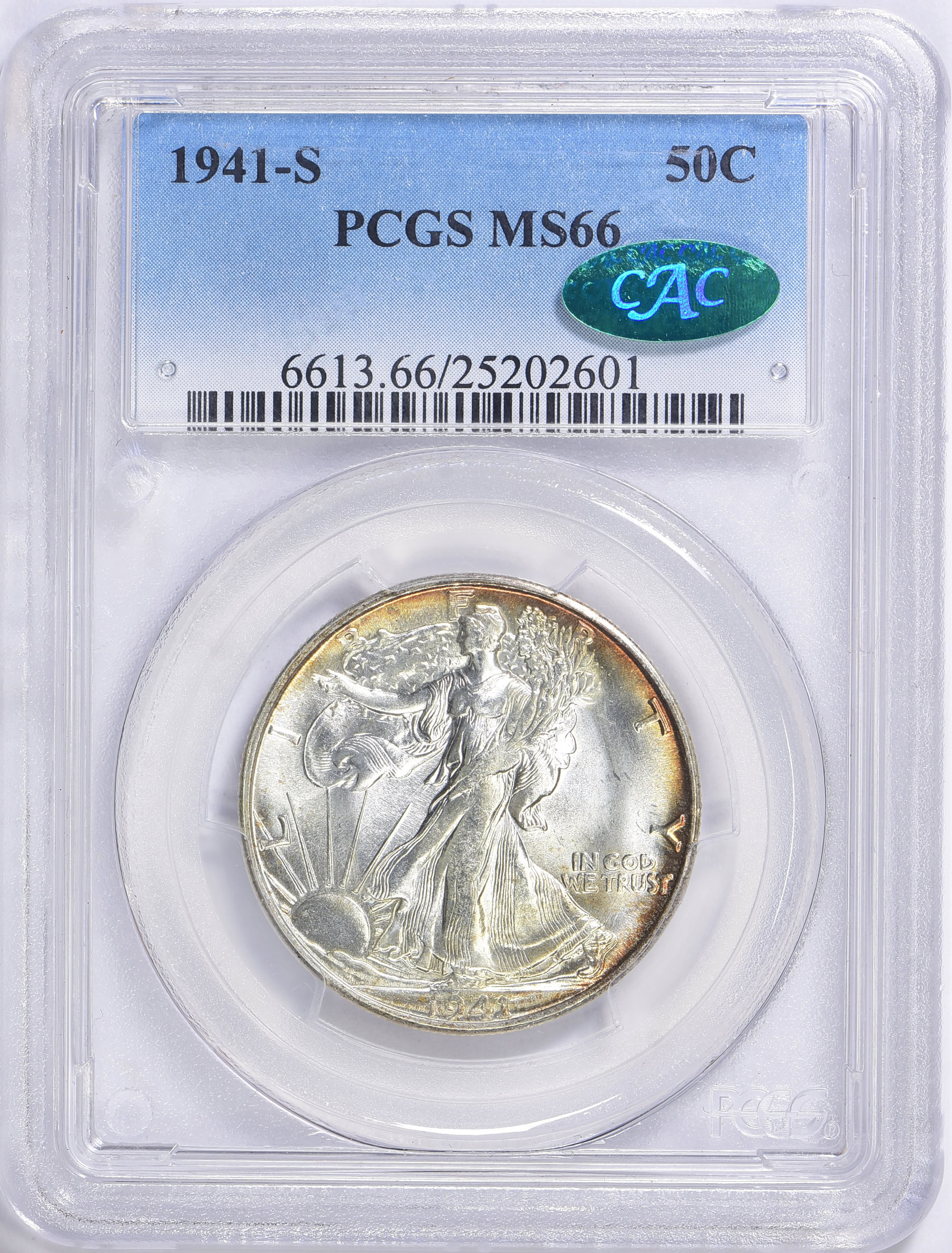 1941-S Walking Liberty Half Dollar PCGS MS-66 (CAC Green) (VSS FS-901) (Toned) (Item 1749860 ...