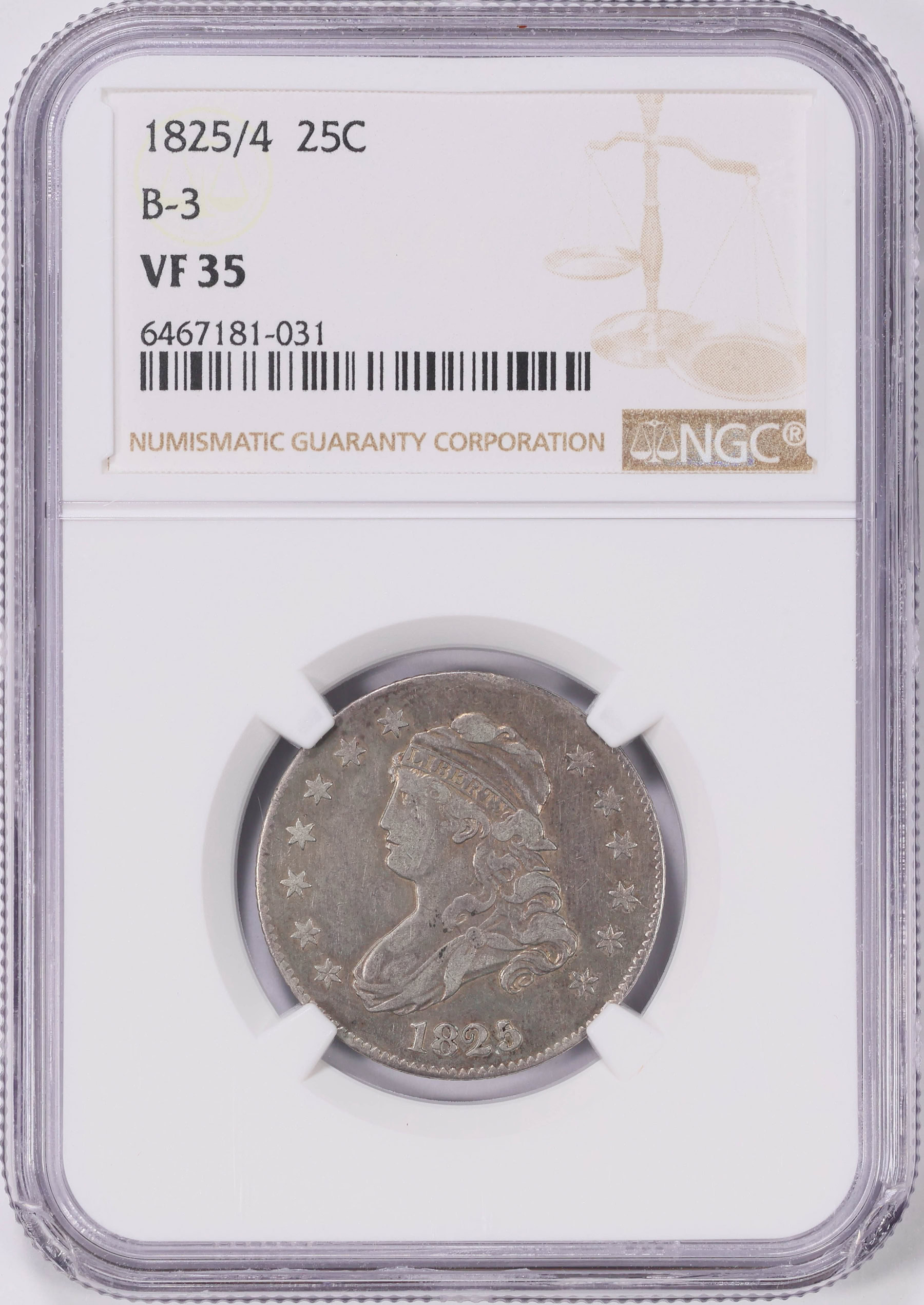 1825/4 Capped Bust Quarter Browning 3 NGC VF-35 (Item 1749943) | GreatCollections Coin Auctions