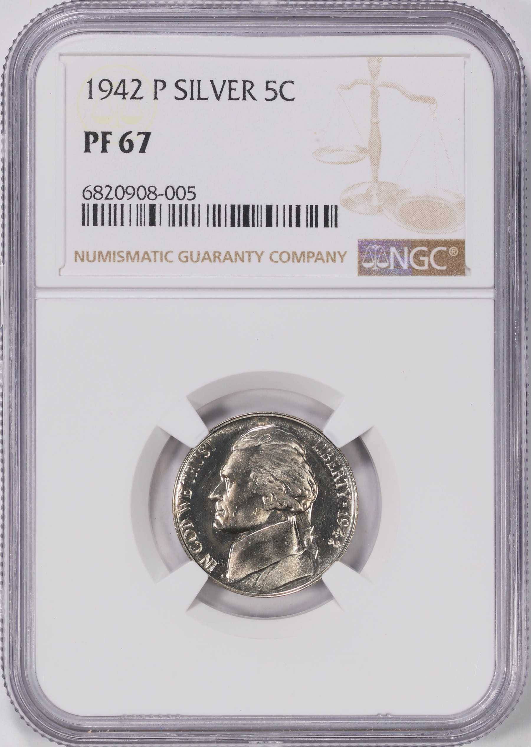 1942-P Jefferson Nickel NGC Proof-67 (Item 1749985) | GreatCollections Coin Auctions