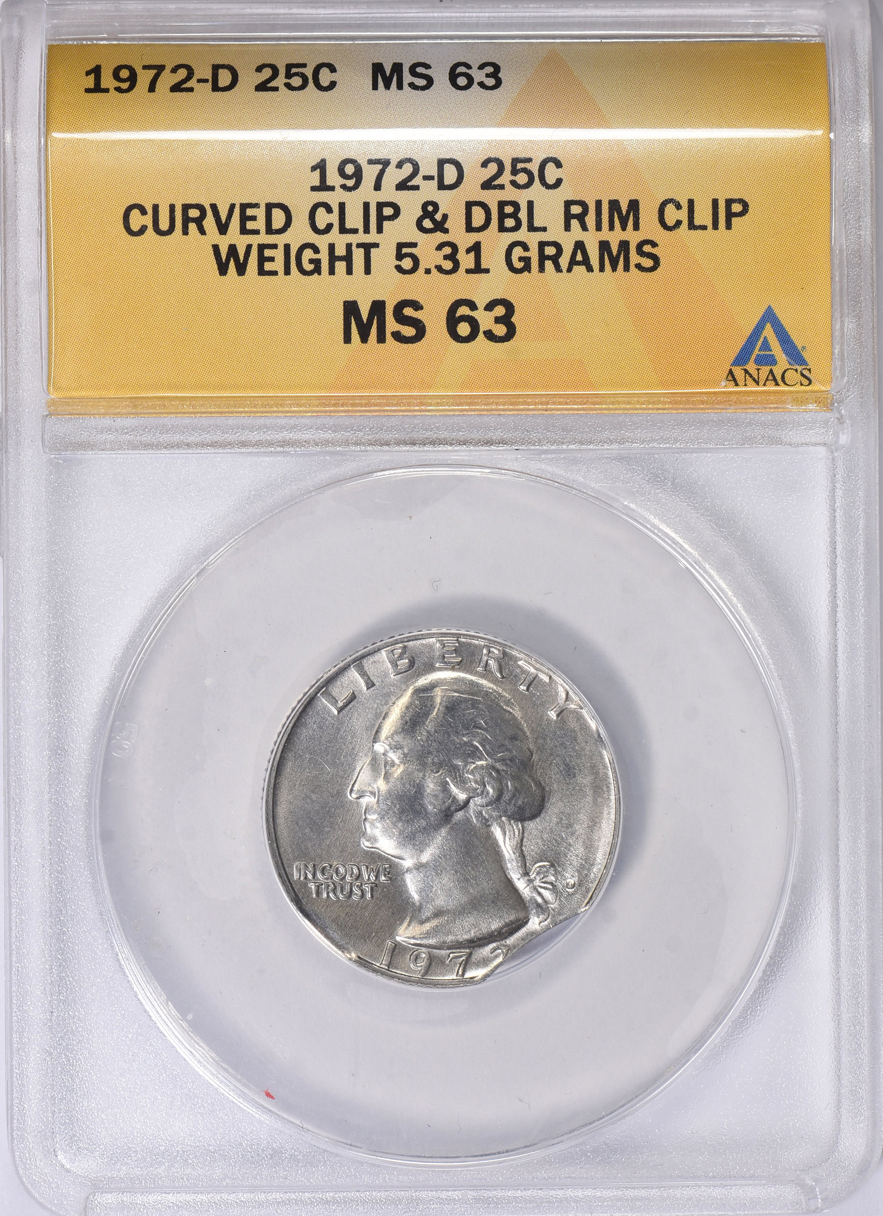 Mint Error 1972-D Washington Quarter Curved Clip & Double Rim Clip ...