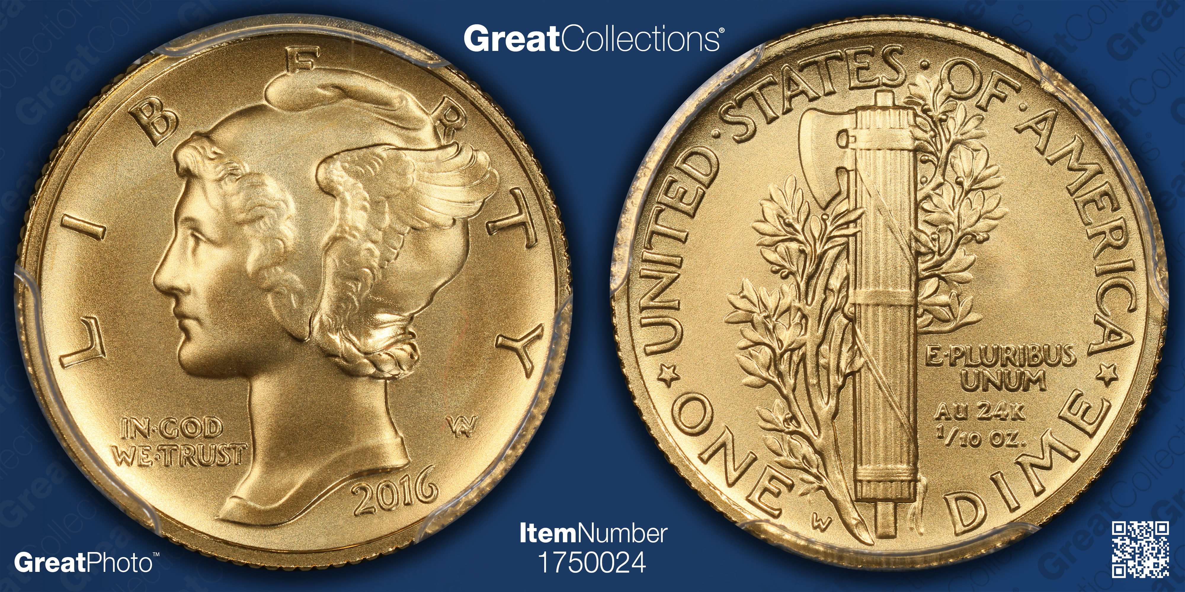 2016-W Gold Mercury Dime 100th Anniversary. First Strike PCGS SP-70 ...