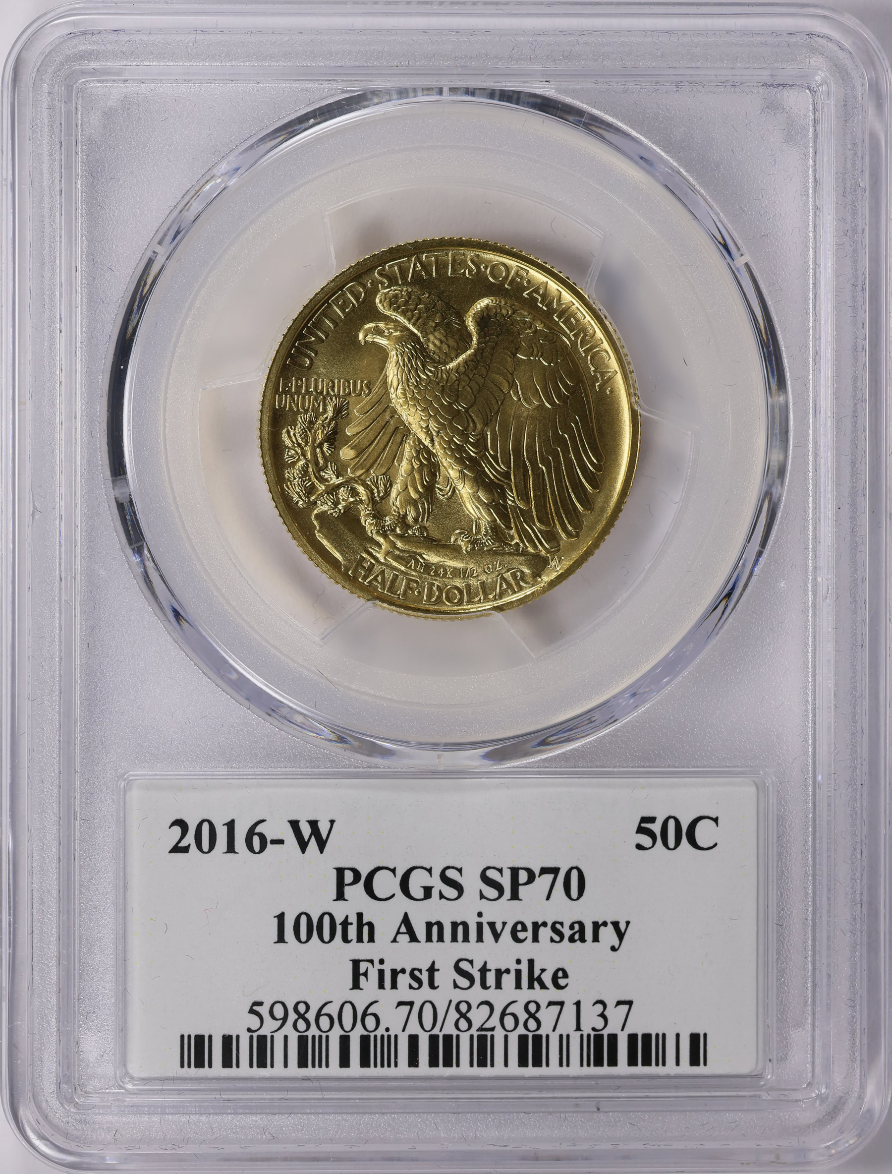 2016-W Gold Walking Liberty Half Dollar 100th Anniversary. First Strike ...