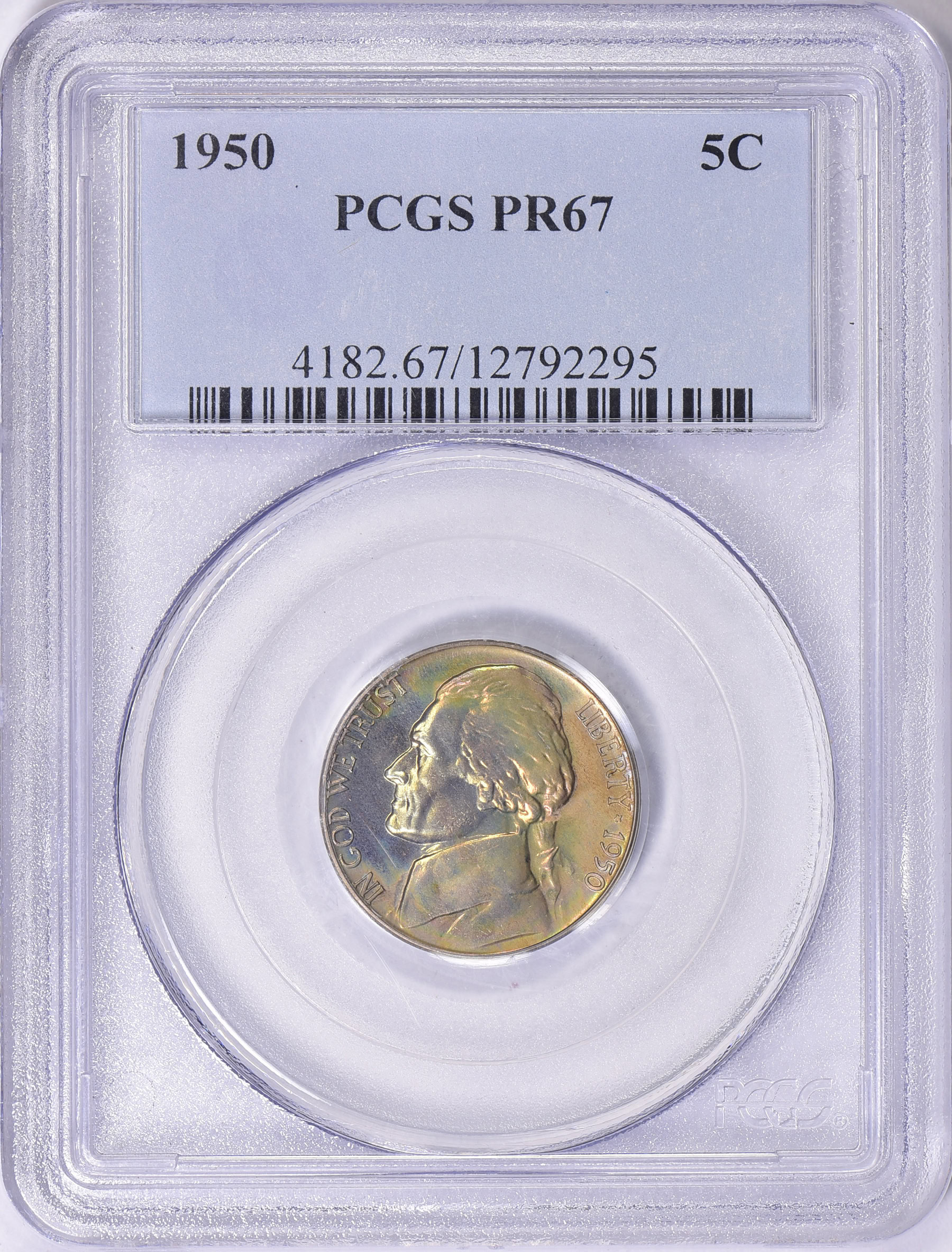 1950 Jefferson Nickel PCGS Proof-67 (Toned) (Item 1750029) | GreatCollections Coin Auctions