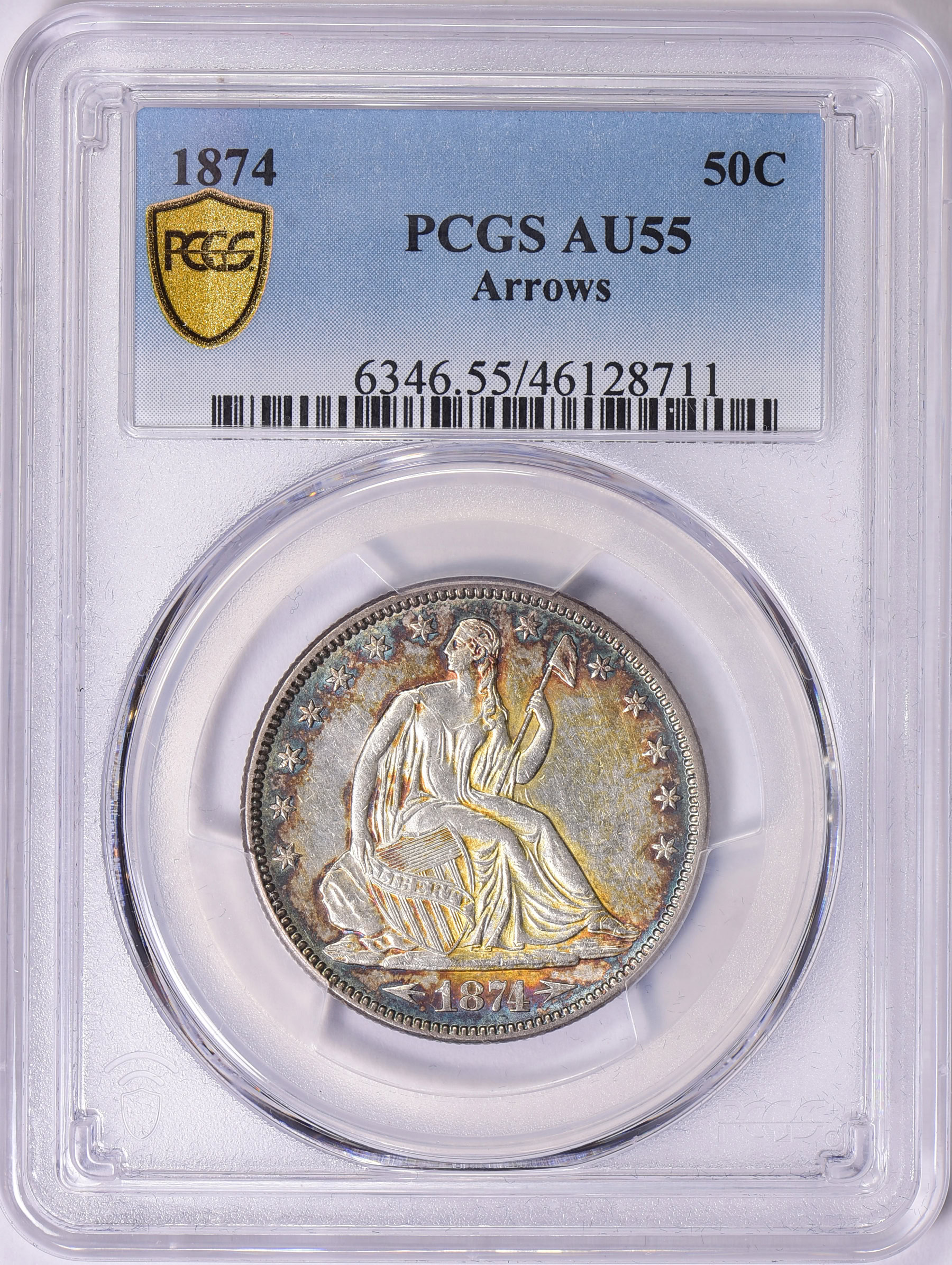 1874 Seated Liberty Half Dollar Arrows PCGS AU-55 (Toned) (Item 1750041) | GreatCollections Coin ...