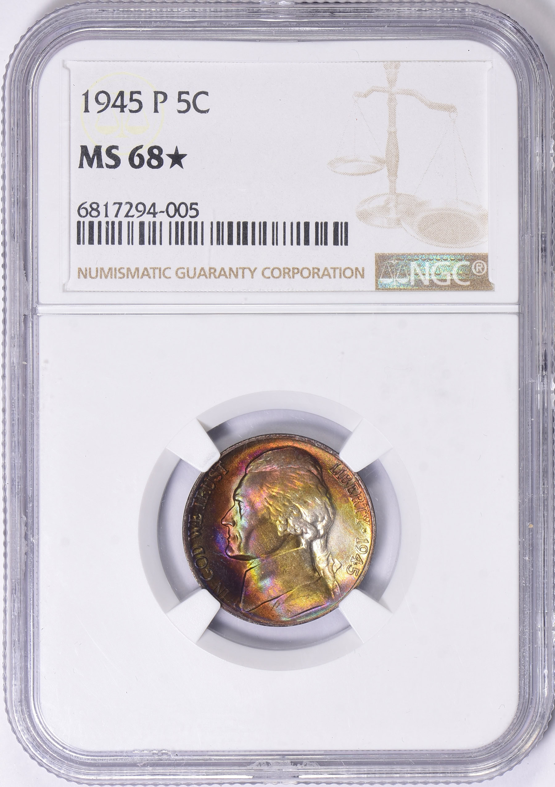 1945-P Jefferson Nickel NGC MS-68 ★ (Toned) (Item 1750053) | GreatCollections Coin Auctions