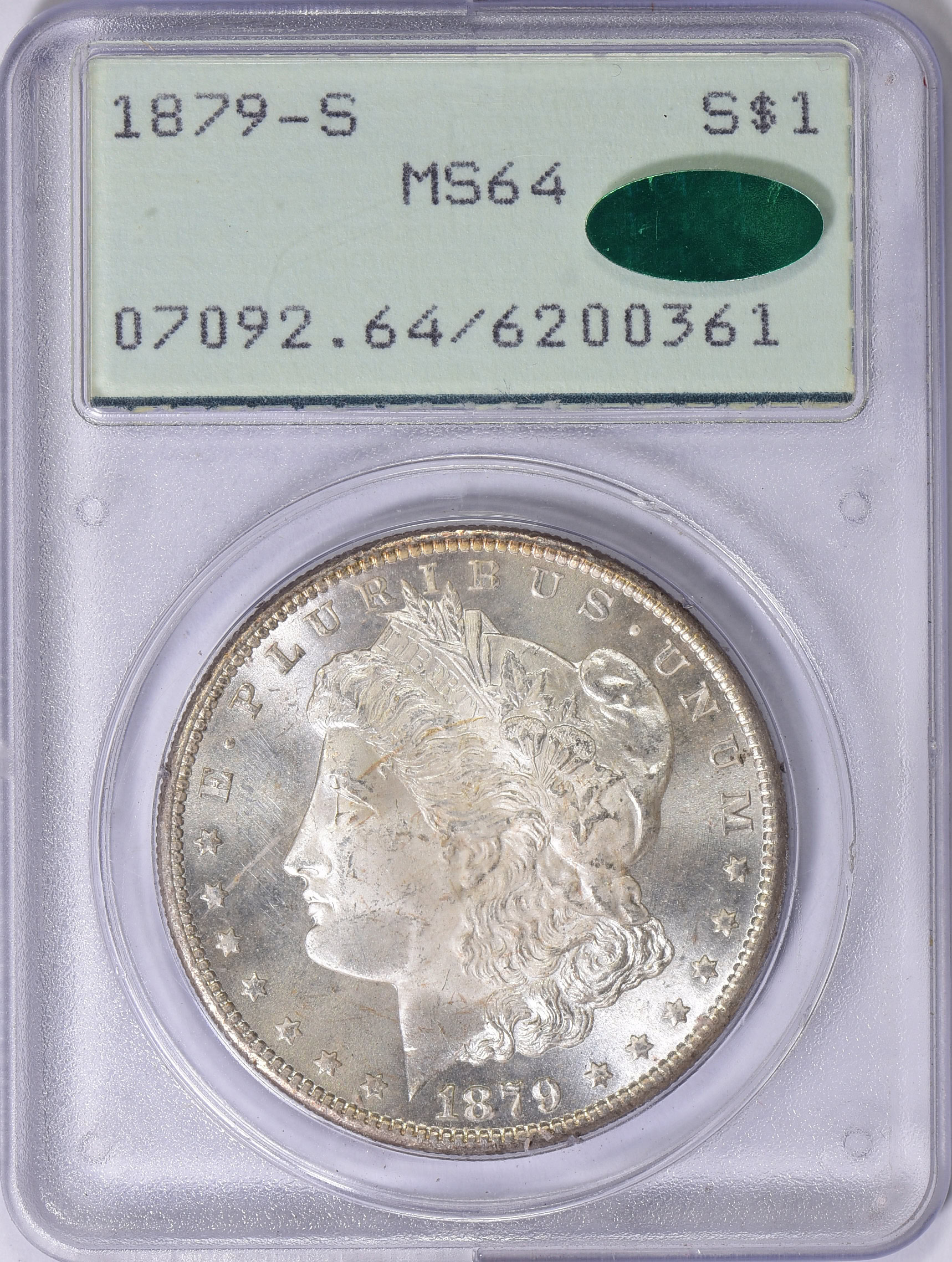 1879-S Morgan Silver Dollar PCGS MS-64 (CAC Green) OGH (1st Gen) (Item 1750137 ...