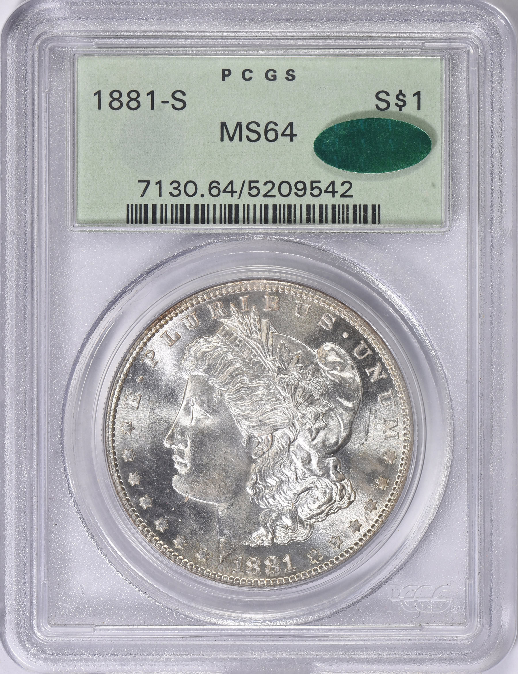 1881-S Morgan Silver Dollar PCGS MS-64 (CAC Green) OGH (Item 1750145) | GreatCollections Coin ...