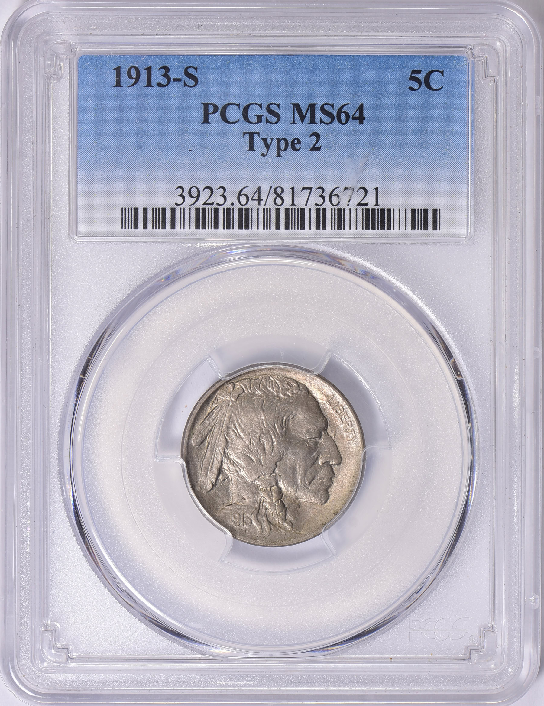 1913-S Buffalo Nickel Type 2 PCGS MS-64 (Item 1750153) | GreatCollections Coin Auctions