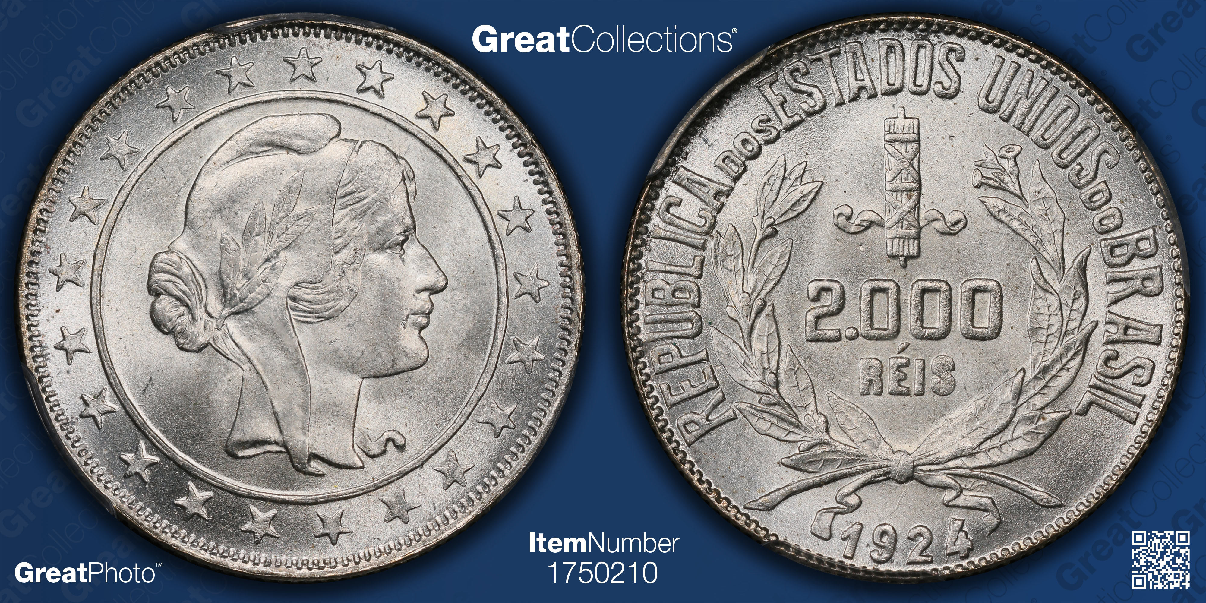 Brazil 1924 Silver 2,000 Reis KM-526 PCGS MS-66 (Item 1750210 ...