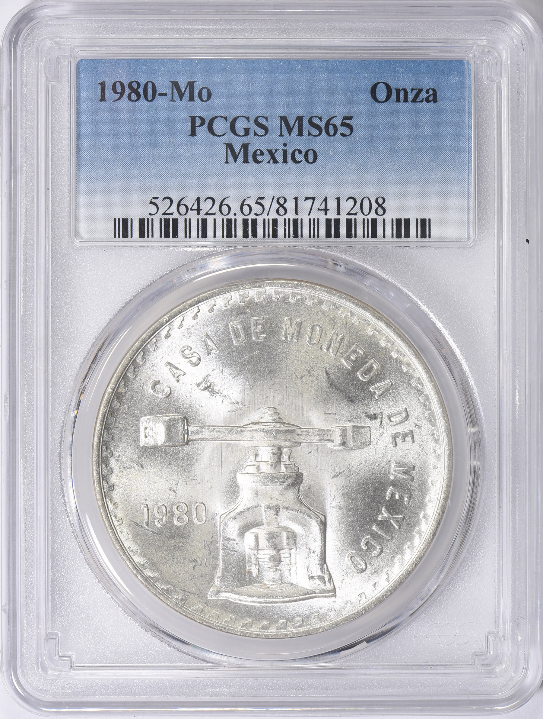 Mexico 1980-Mo Silver Onza KM-M49b.5 PCGS MS-65 (Item 1750220) | GreatCollections Coin Auctions