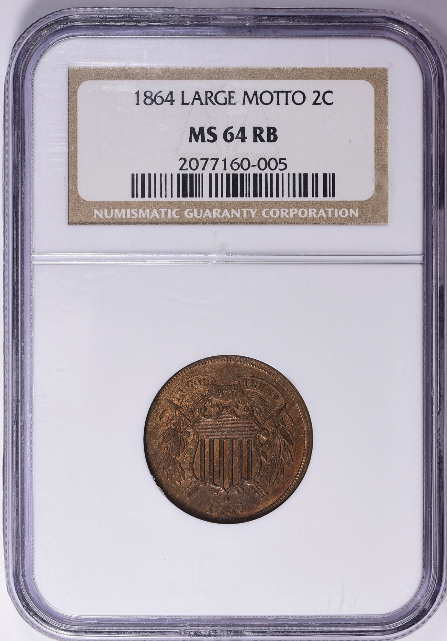 1864 Two-Cent Piece Large Motto NGC MS-64 RB (Item 1750282) | GreatCollections Coin Auctions