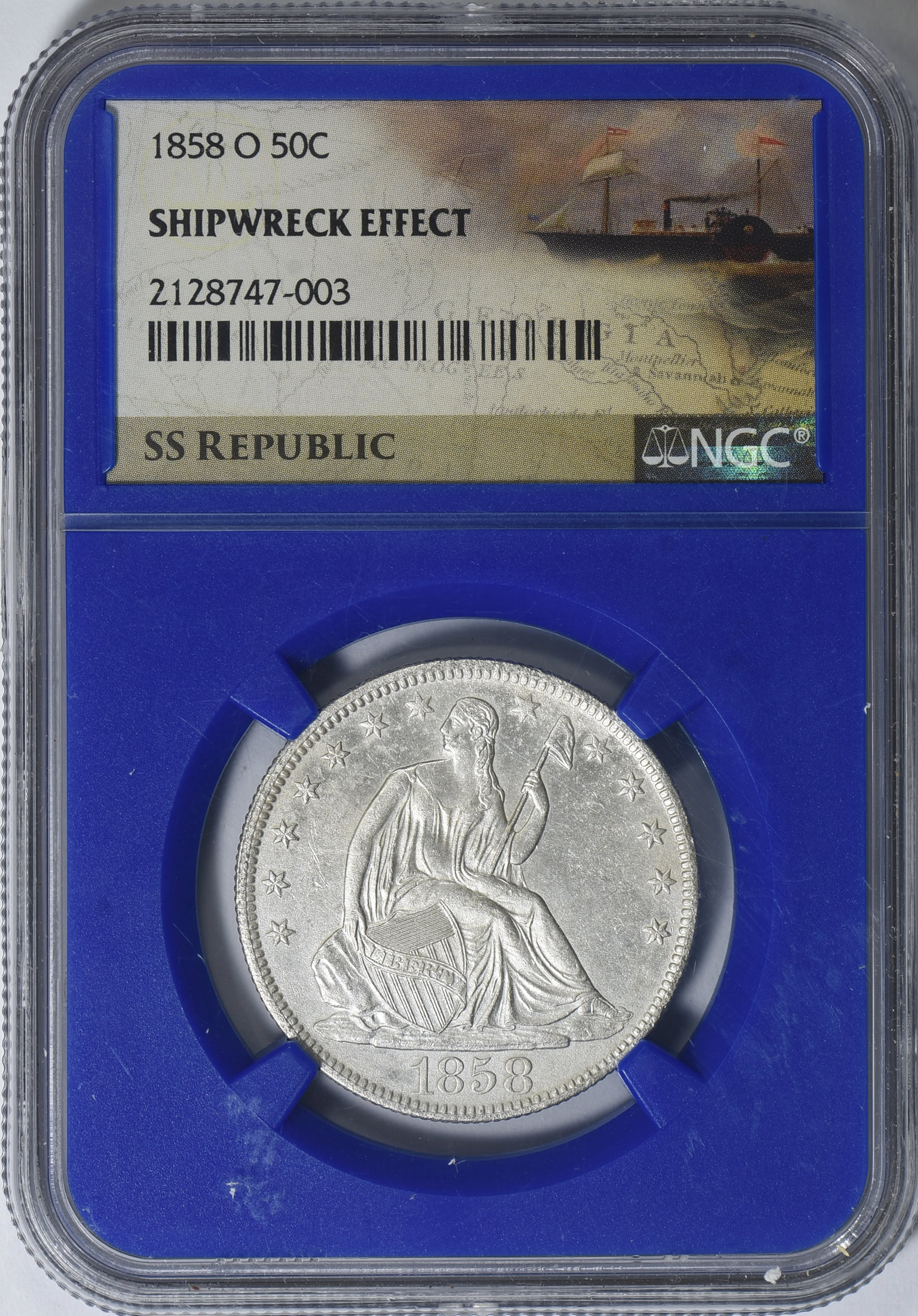 1858-O Seated Liberty Half Dollar SS Republic Shipwreck Effect NGC Certified (Blue Holder) (Item ...