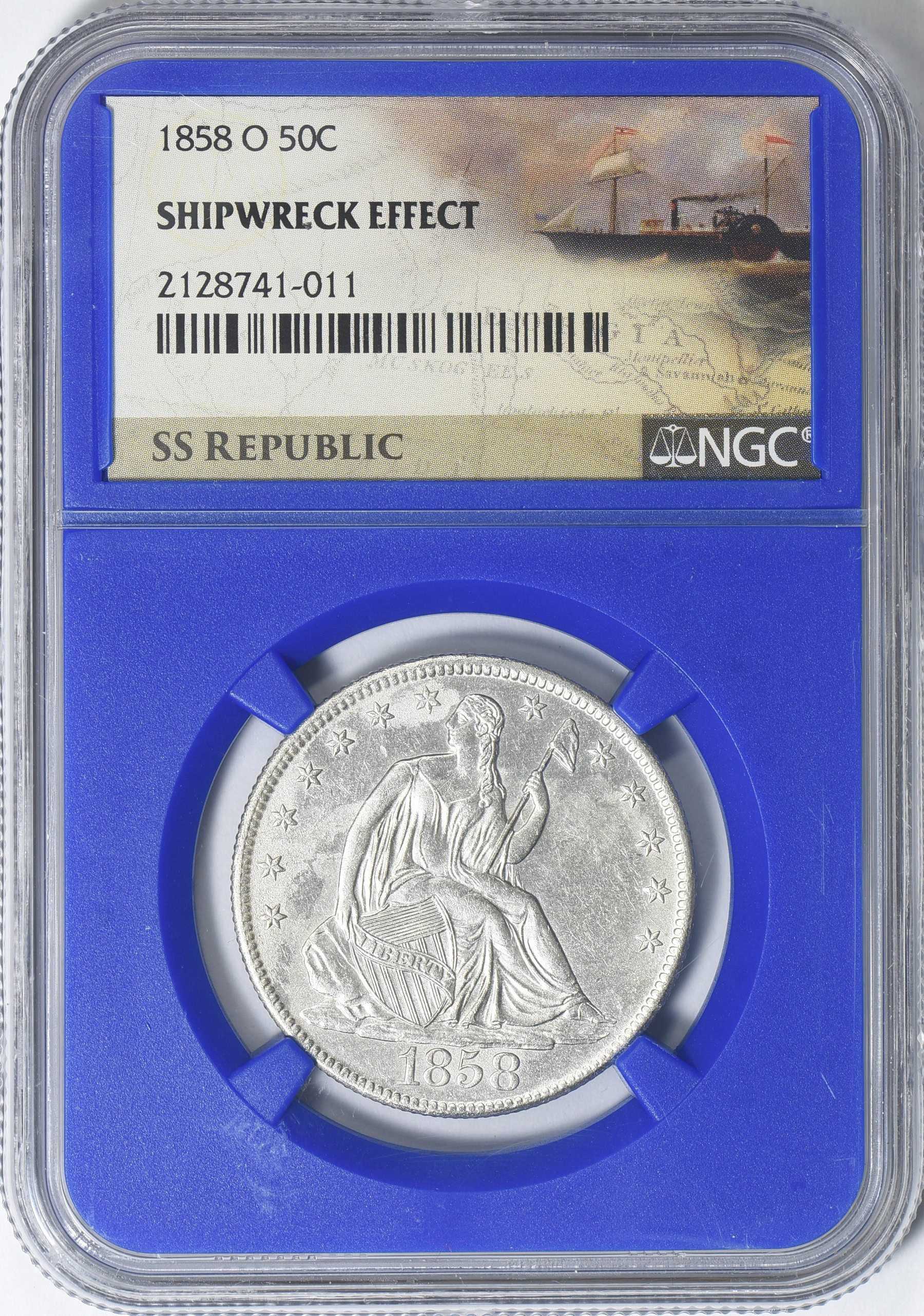 1858-O Seated Liberty Half Dollar SS Republic Shipwreck Effect NGC Certified (Blue Holder) (Item ...