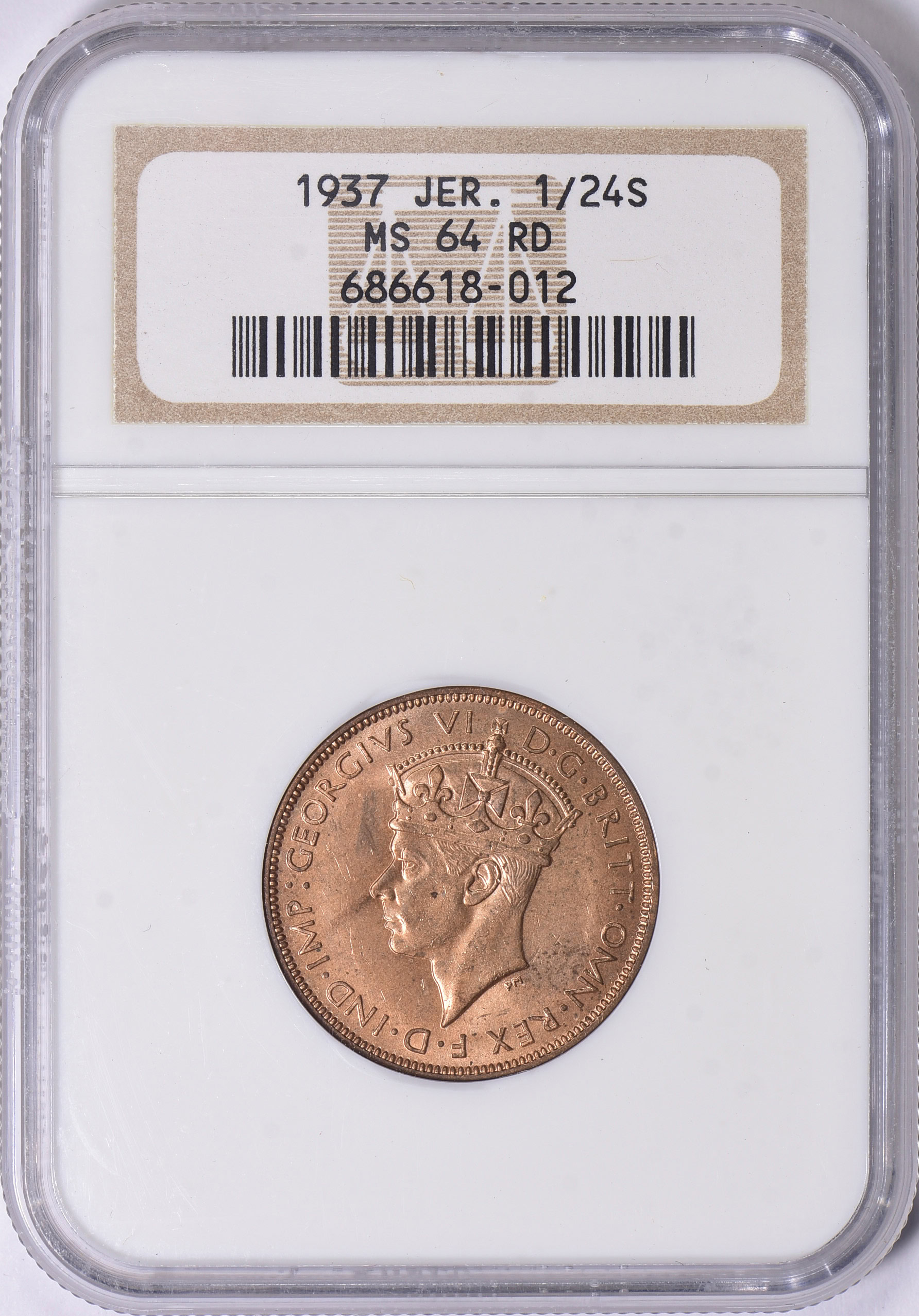 Jersey 1937 1/24 Shilling KM-17 NGC MS-64 RD (Item 1750448) | GreatCollections Coin Auctions
