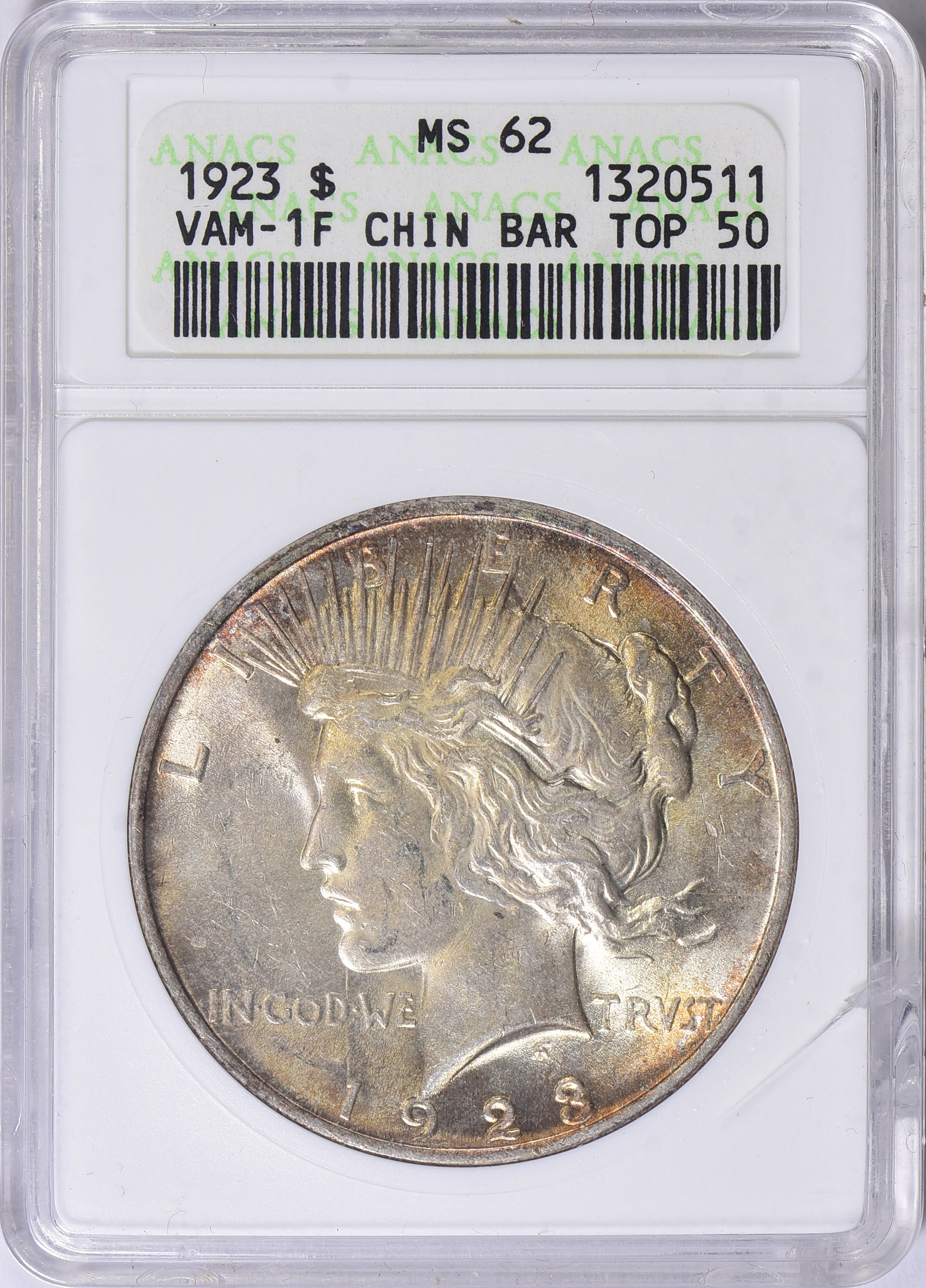 1923 Peace Silver Dollar Chin Bar VAM-1F Top 50 ANACS MS-62 OH (Item 1750465) | GreatCollections ...