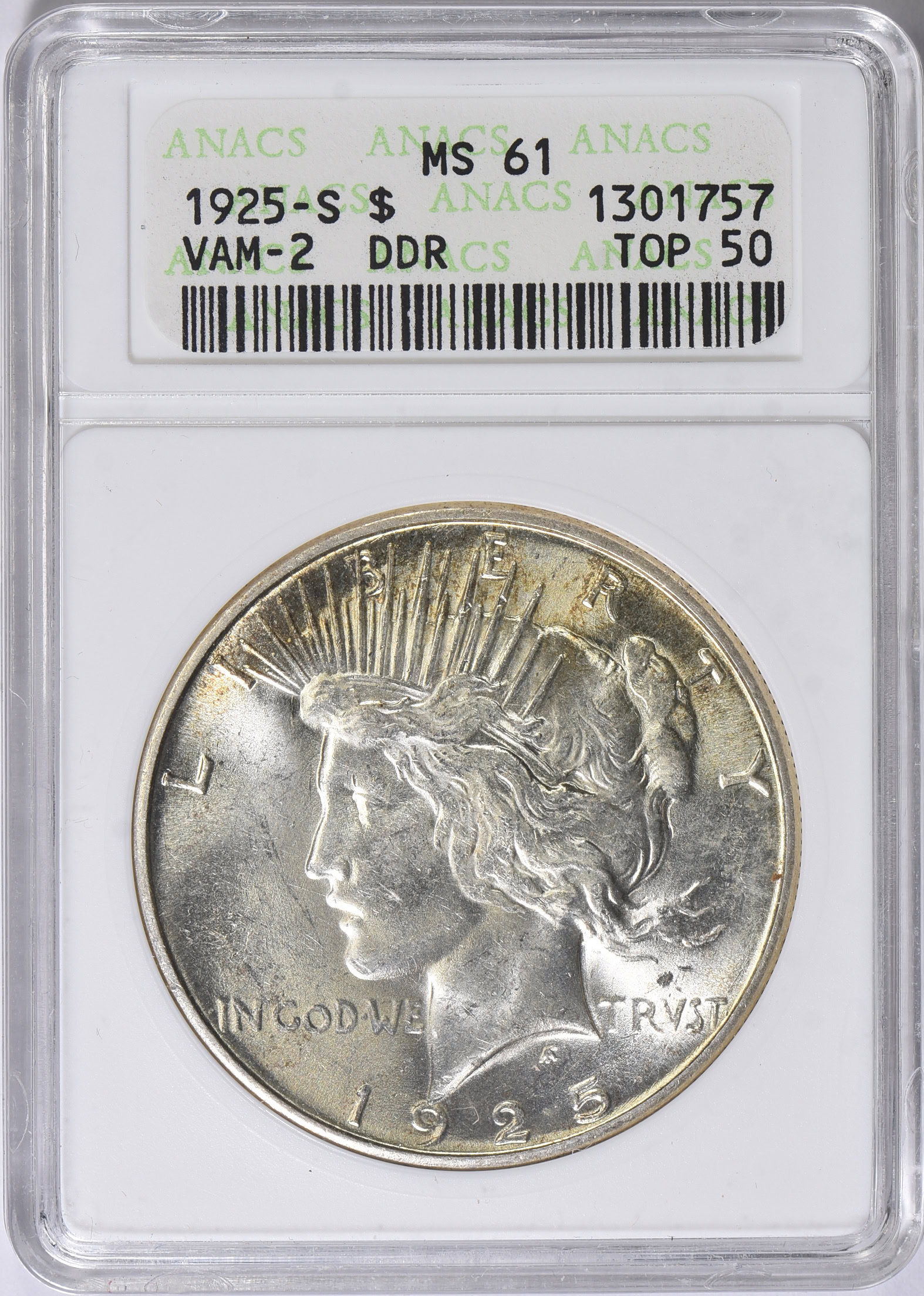 1925-S Peace Silver Dollar Doubled Reverse VAM-2 Top 50 ANACS MS-61 OH (Item 1750479 ...