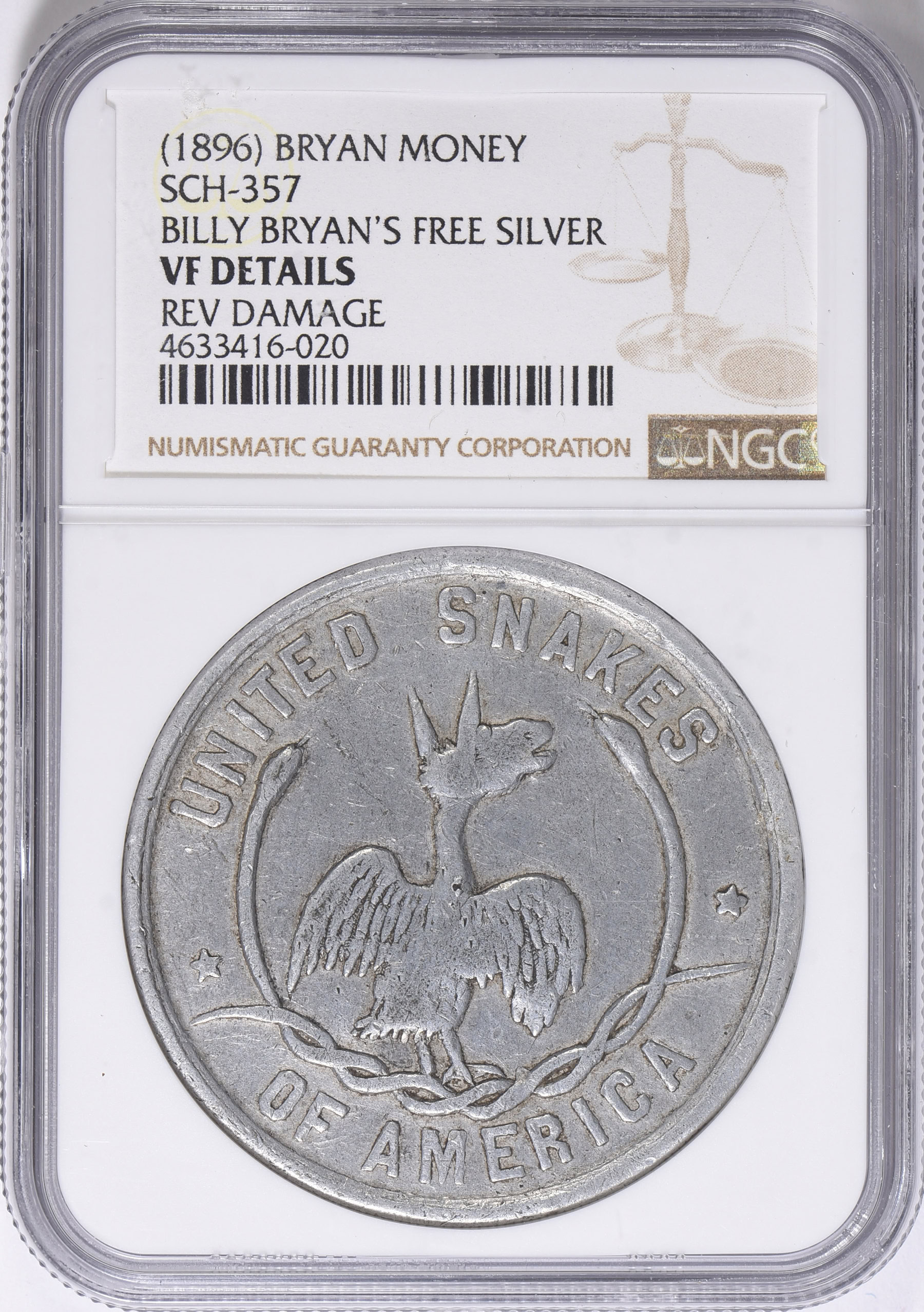 ND (1896) One Dam Billy Bryan's Free Silver Bryan Money SCH-357 NGC VF Details | NGC Cert ...