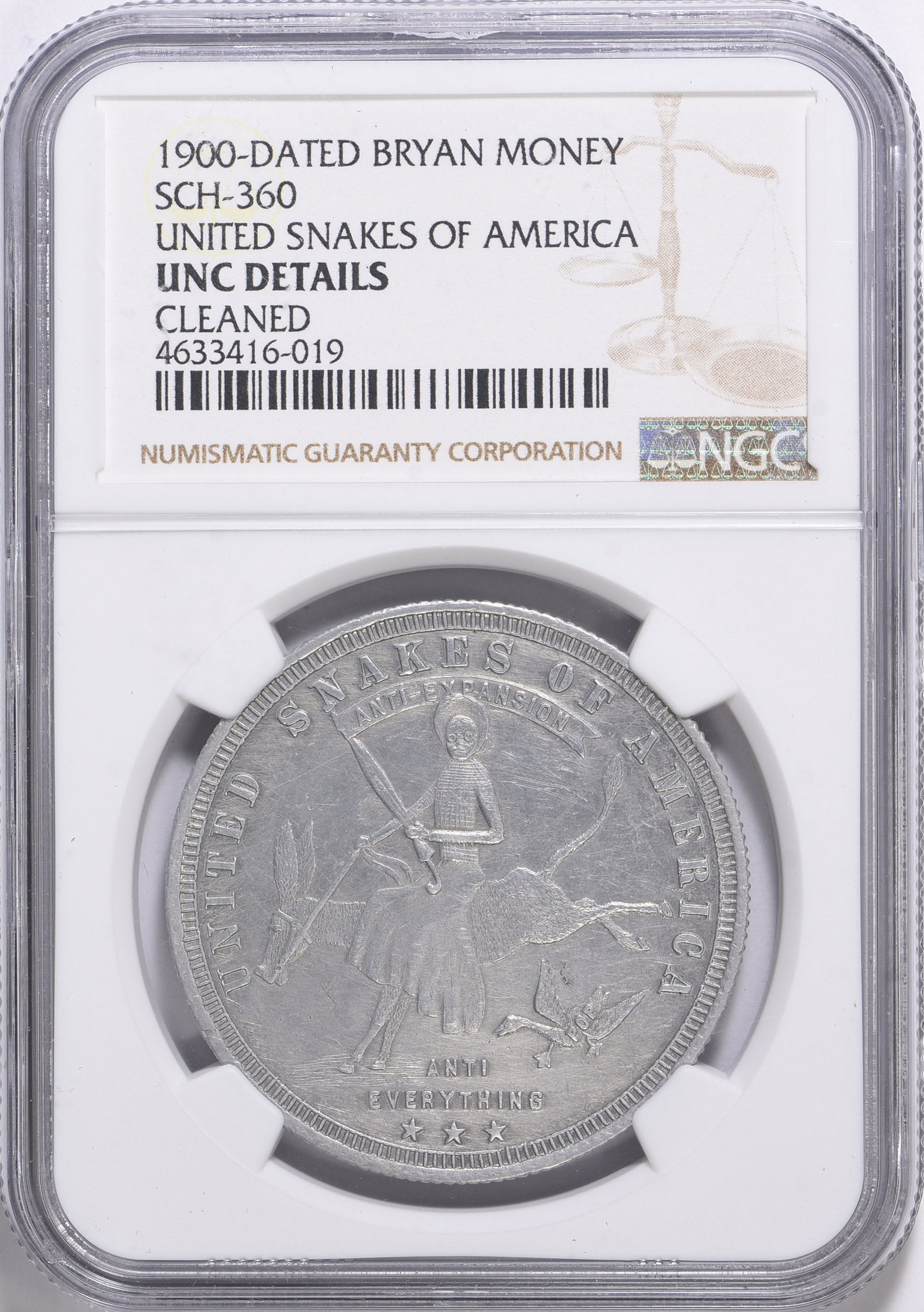 1900-Dated One Dam United Snakes of America Bryan Money Sch-360 NGC Unc Details (Item 1750525 ...
