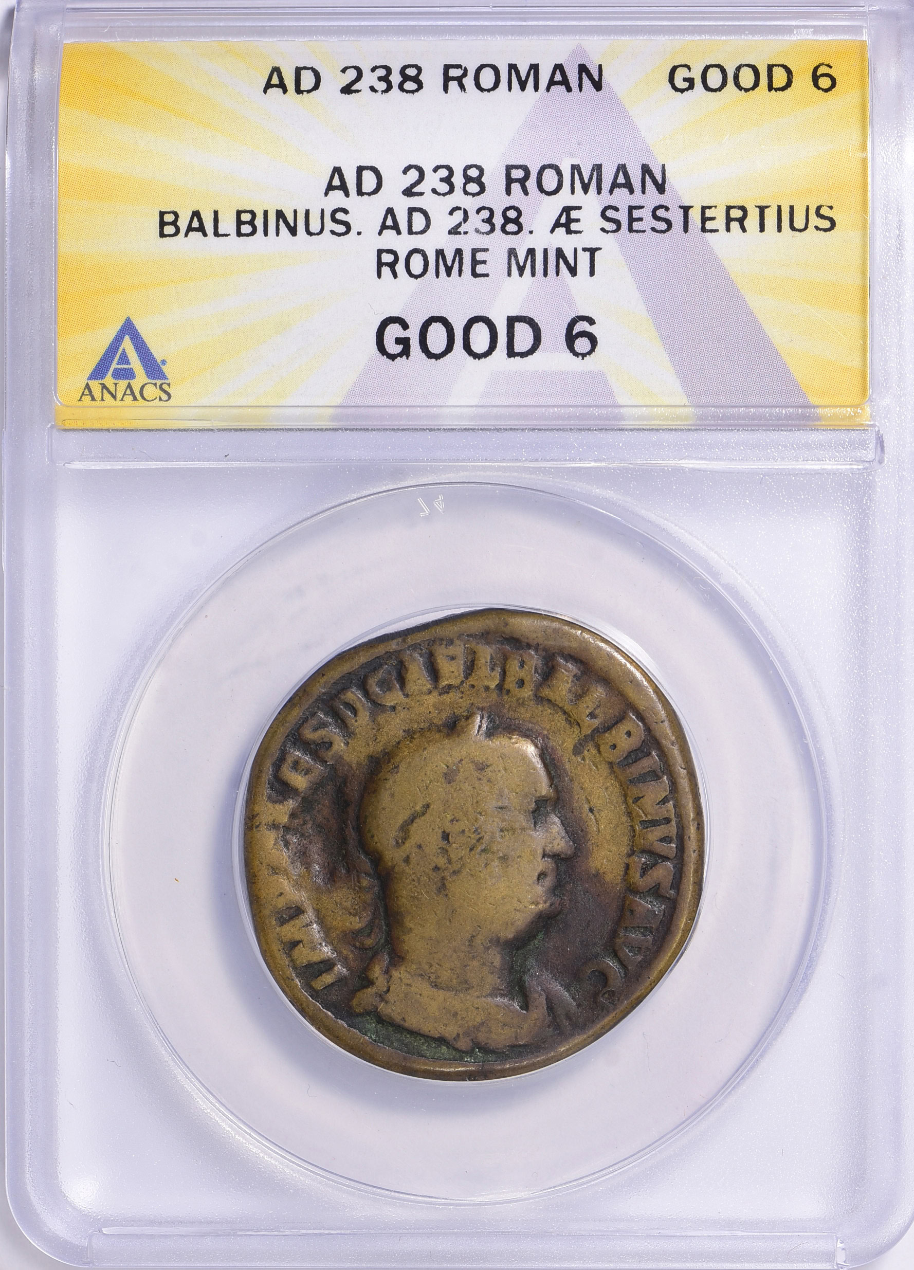 Ancient Roman Empire, Balbinus (A.D. 238) AE Sestertius Rome Mint ANACS ...