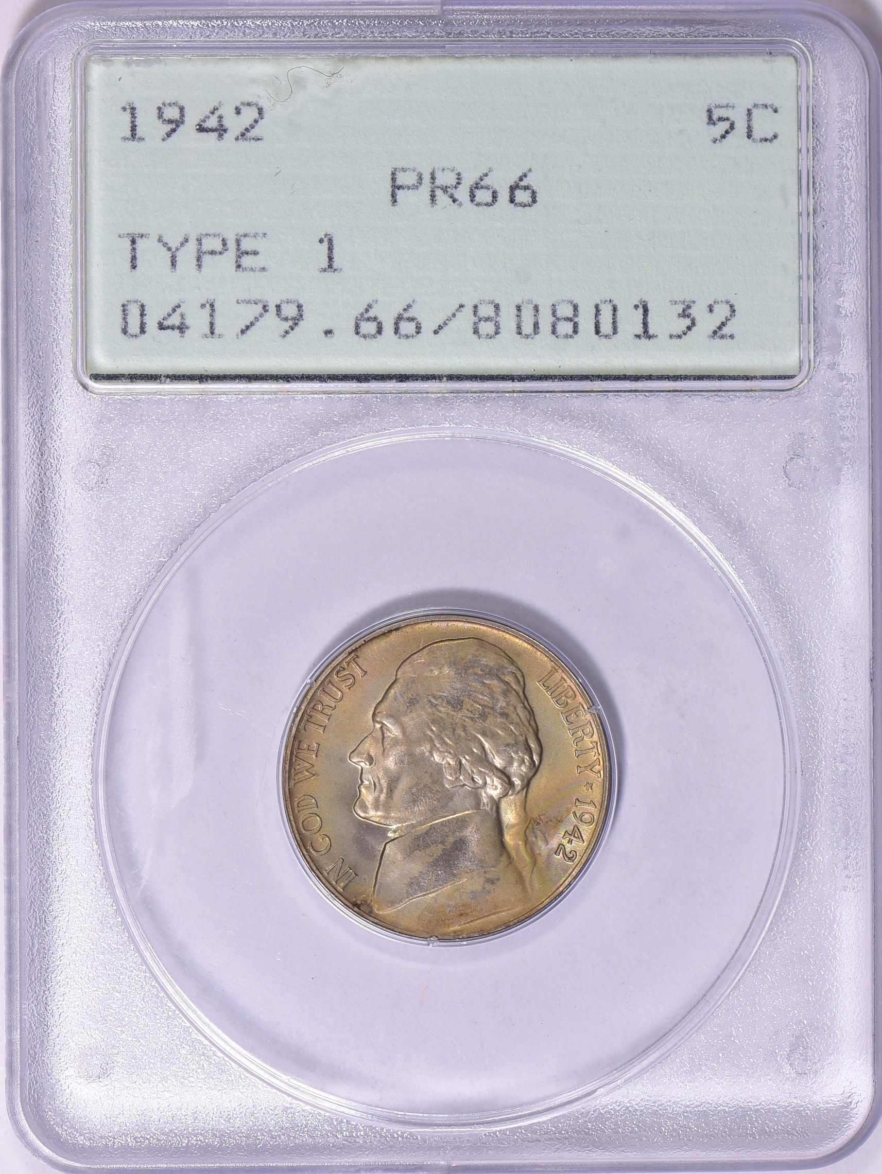 1942 Jefferson Nickel Type 1 PCGS Proof-66 OGH (1st Gen) (Toned) (Item 1750698 ...