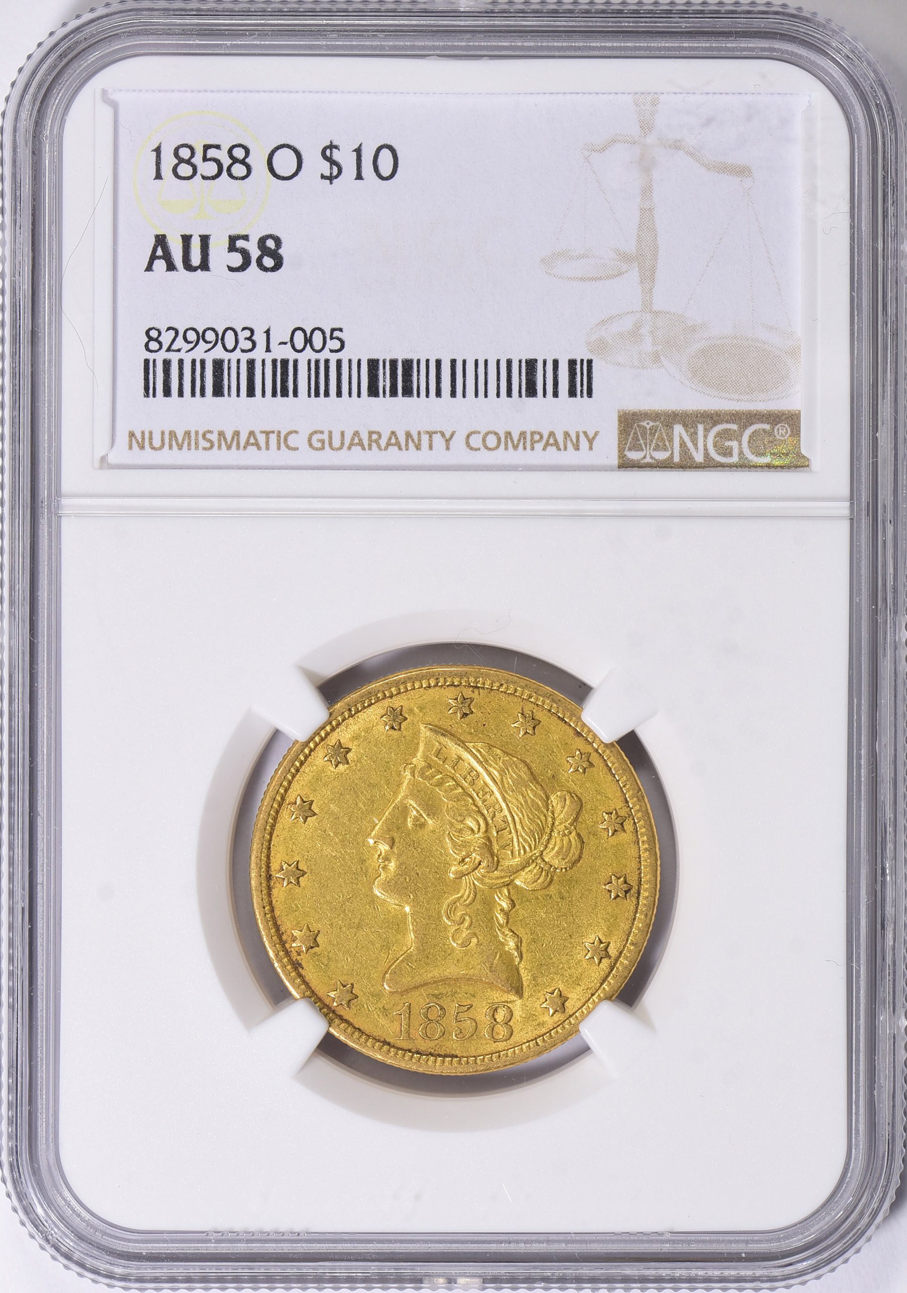1858-O Liberty Gold Eagle NGC AU-58 (Item 1750731) | GreatCollections Coin Auctions