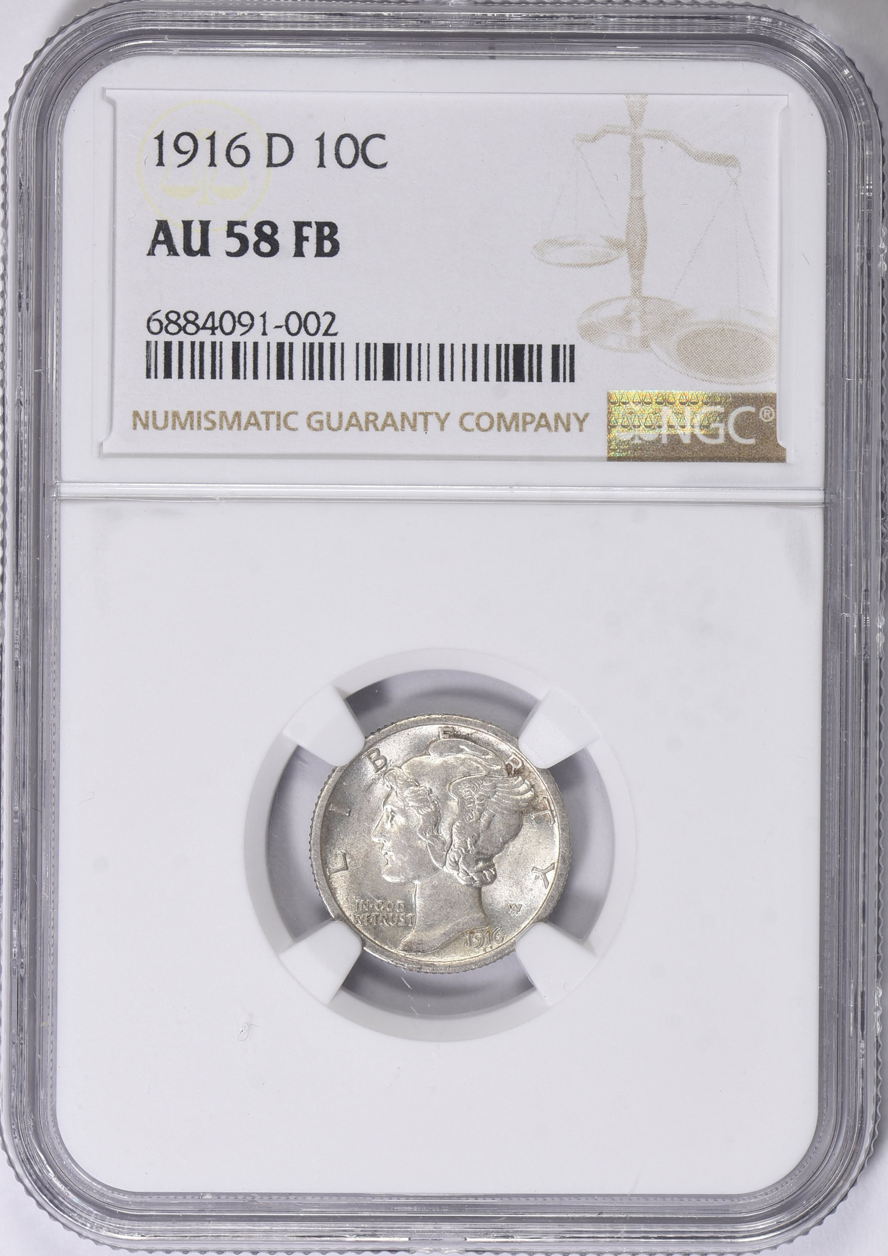 1916-D Mercury Dime NGC AU-58 FB (Item 1750788) | GreatCollections Coin Auctions