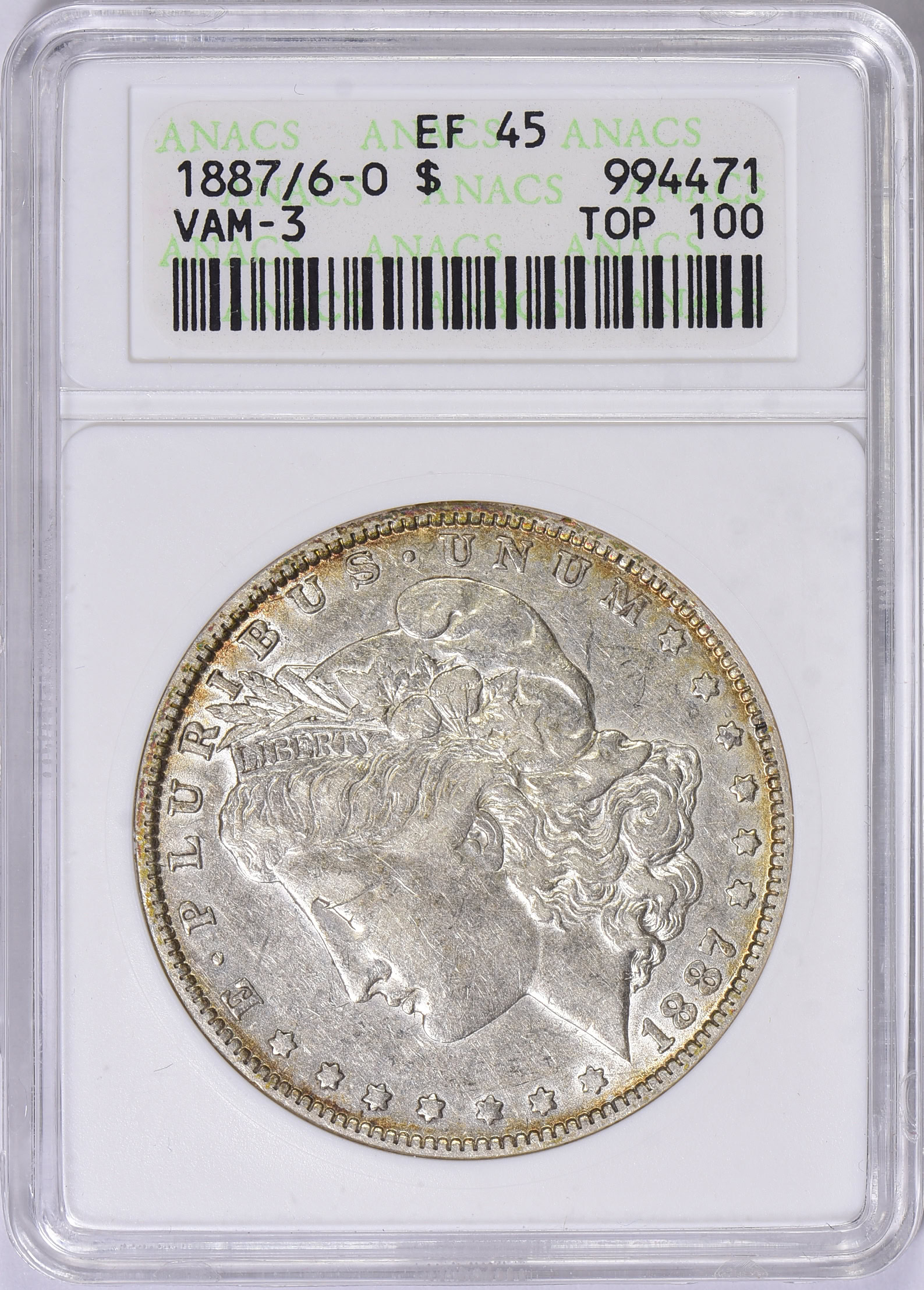 1887/6-O Morgan Silver Dollar VAM-3 Top 100 ANACS XF-45 OH (Toned) (Item 1750805 ...