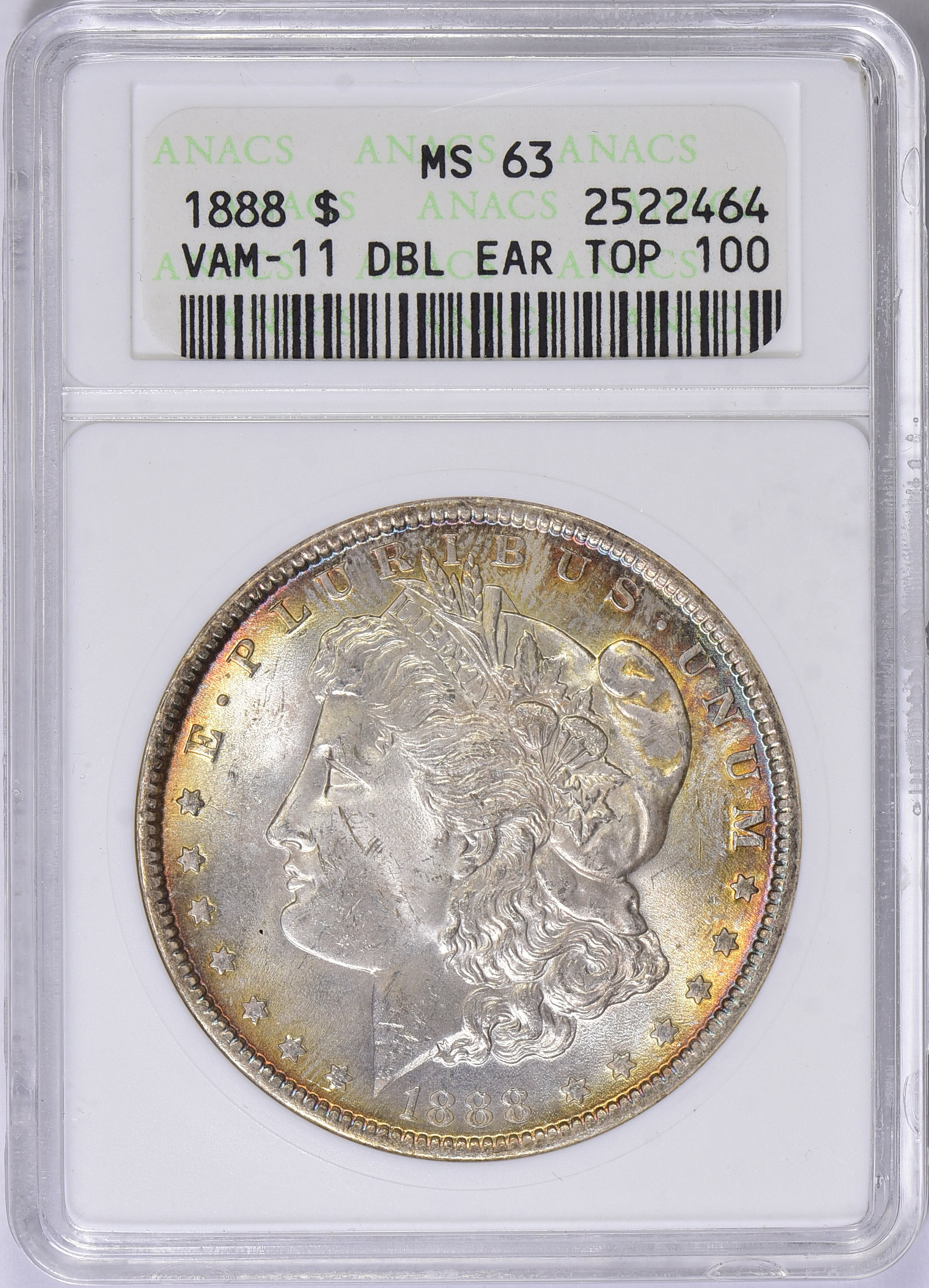 1888 Morgan Silver Dollar Doubled Ear VAM-11 Top 100 ANACS MS-63 OH (Toned) (Item 1750813 ...