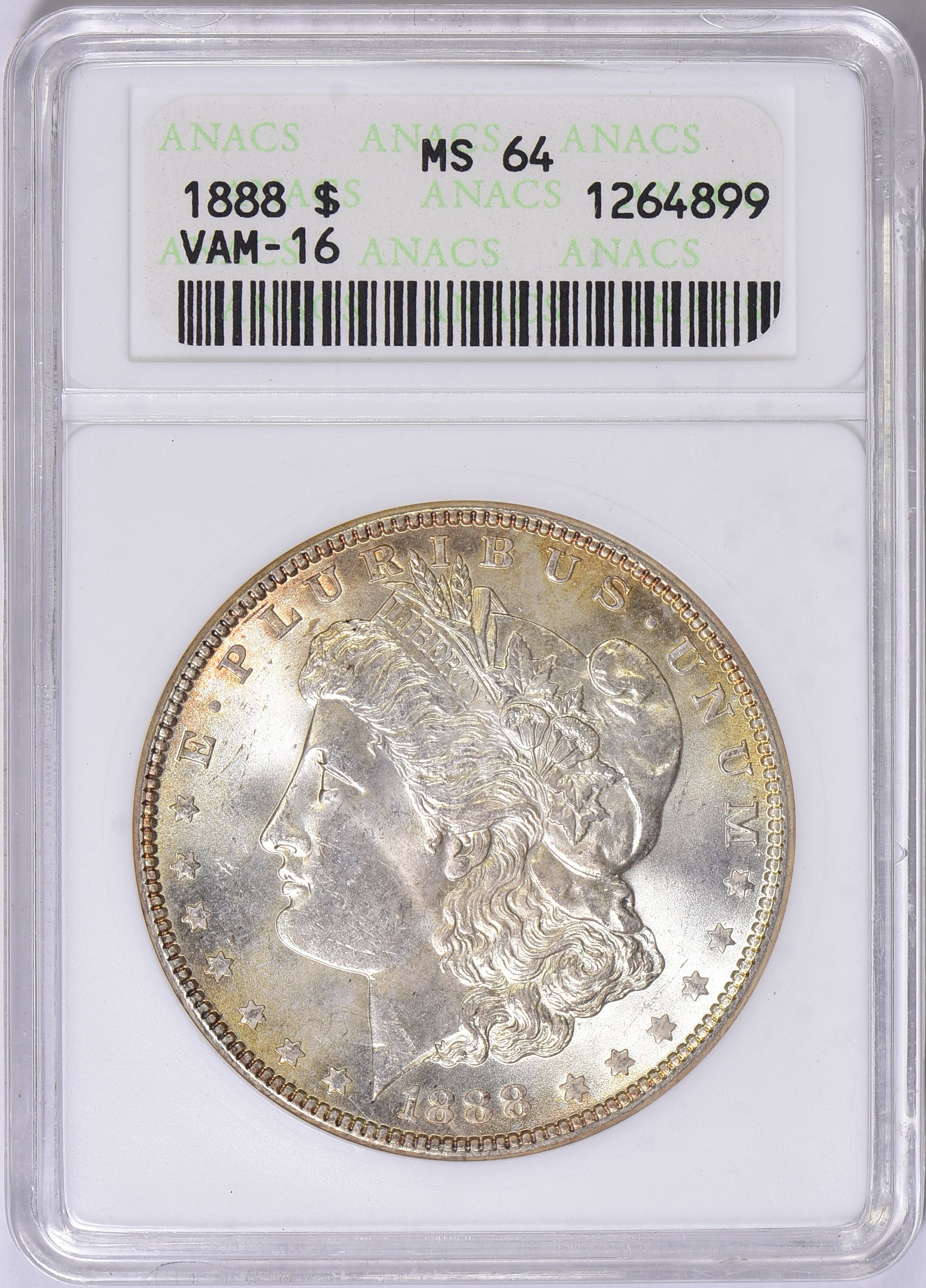 1888 Morgan Silver Dollar VAM-16 ANACS MS-64 OH (Toned) | ANACS Cert #1264899 | GreatCollections ...