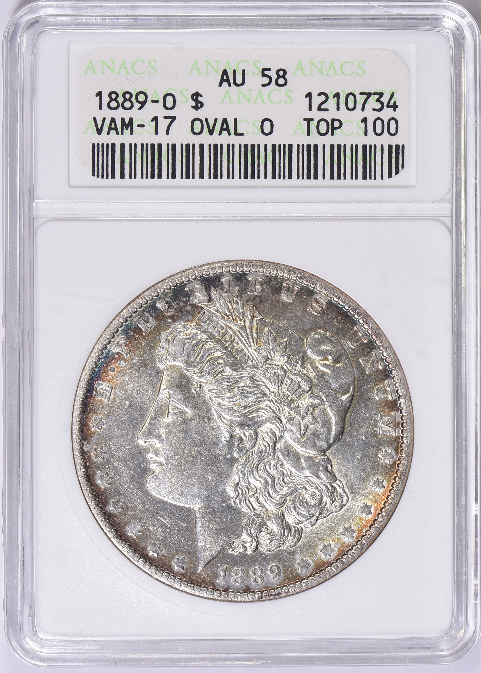 1889-O Morgan Silver Dollar VAM-17 Oval O Top 100 ANACS AU-58 OH (Toned) (Item 1750827 ...