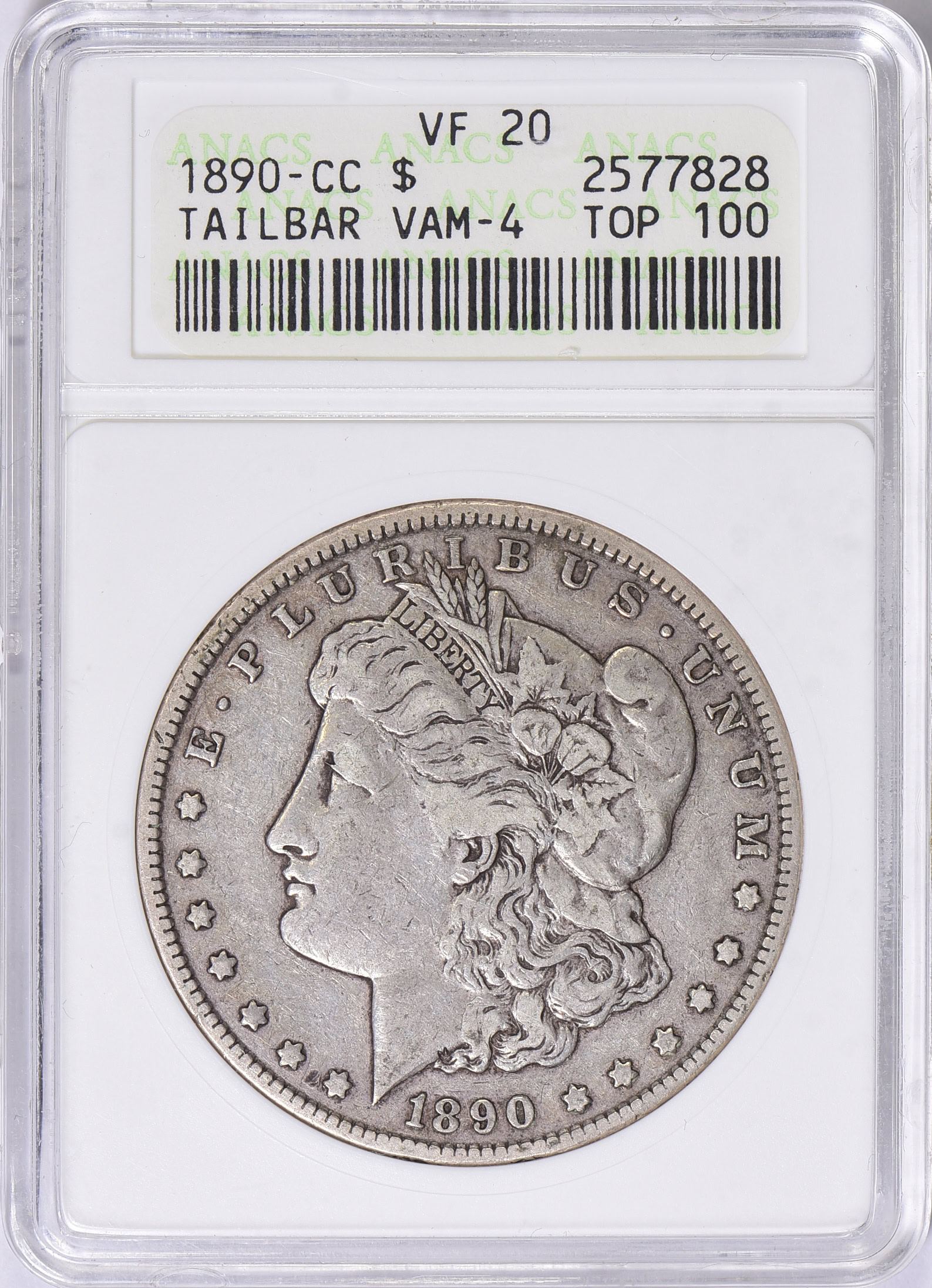 1890-CC Morgan Silver Dollar Tailbar VAM-4 ANACS VF-20 OH (Item 1750834) | GreatCollections Coin ...