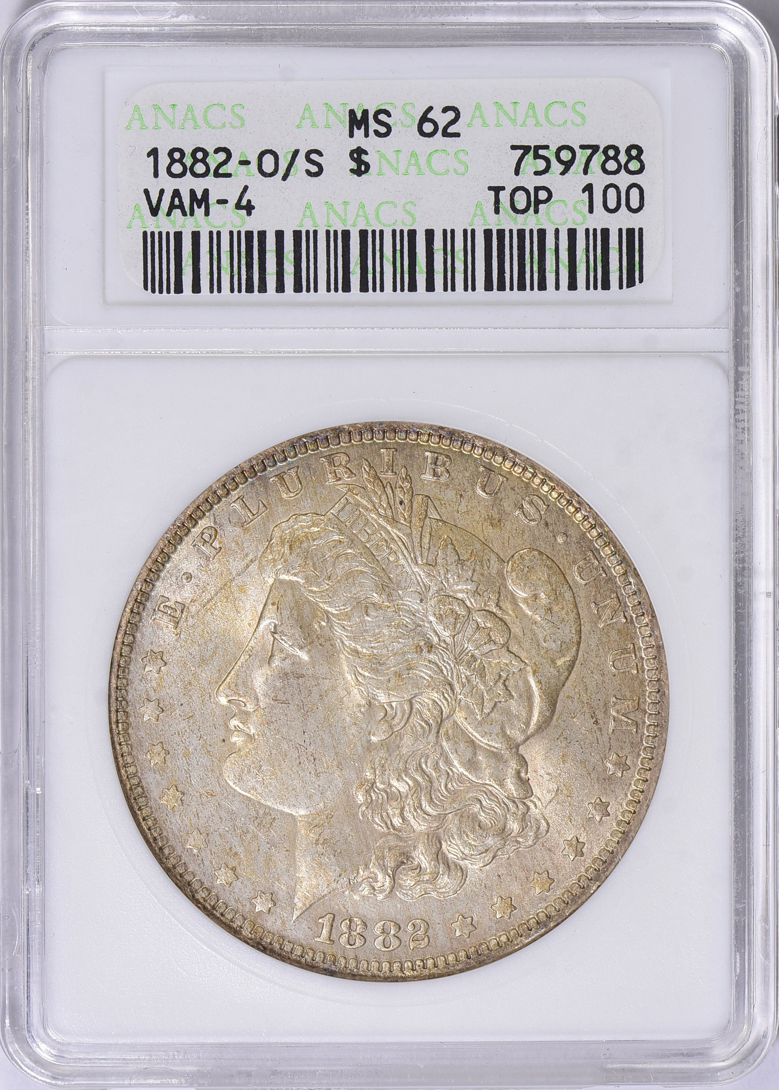 1882-O/S Morgan Silver Dollar VAM-4 Top 100 ANACS MS-62 OH (Toned) (Item 1750843 ...