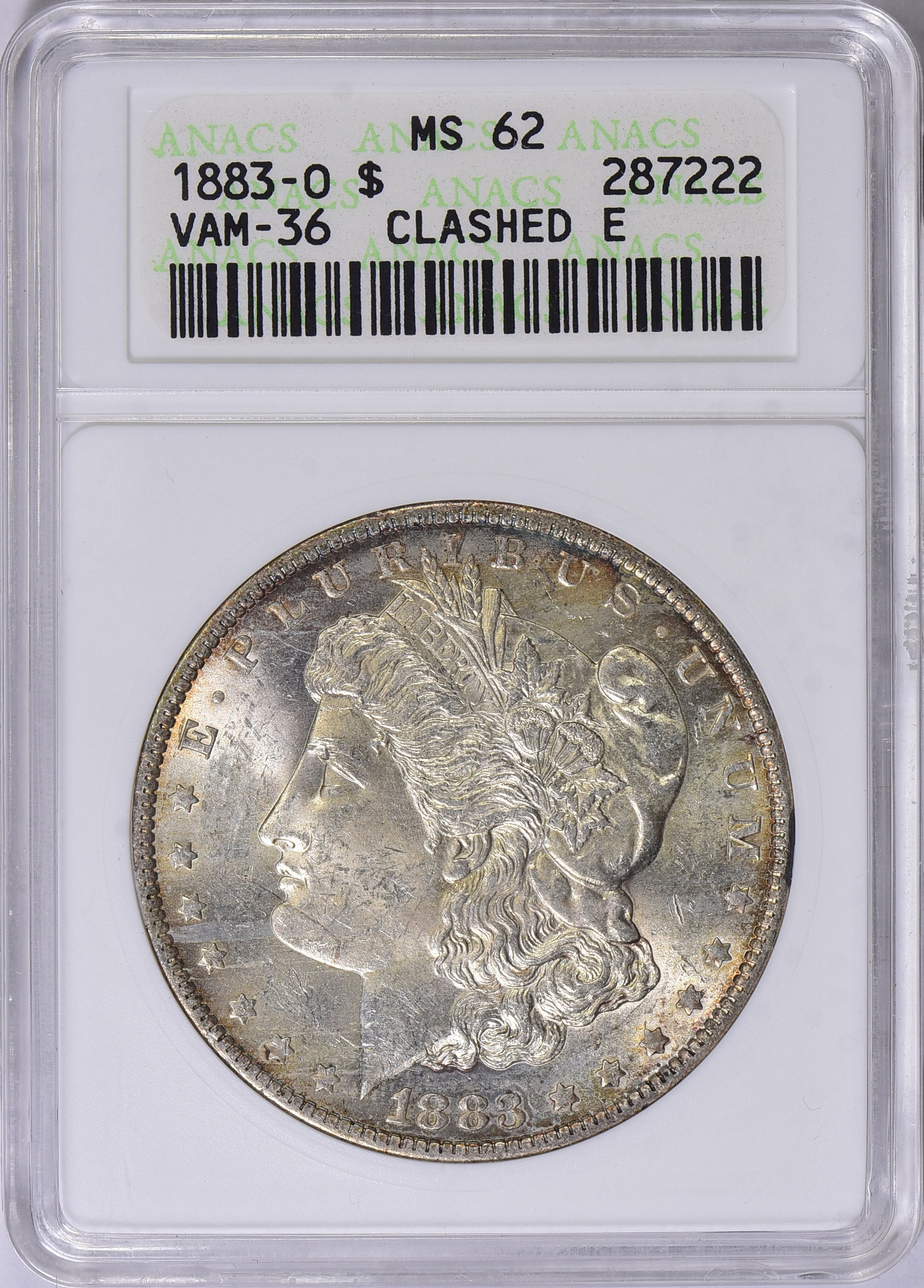 1883-O Morgan Silver Dollar VAM-36 Clashed E ANACS MS-62 OH (Toned ...