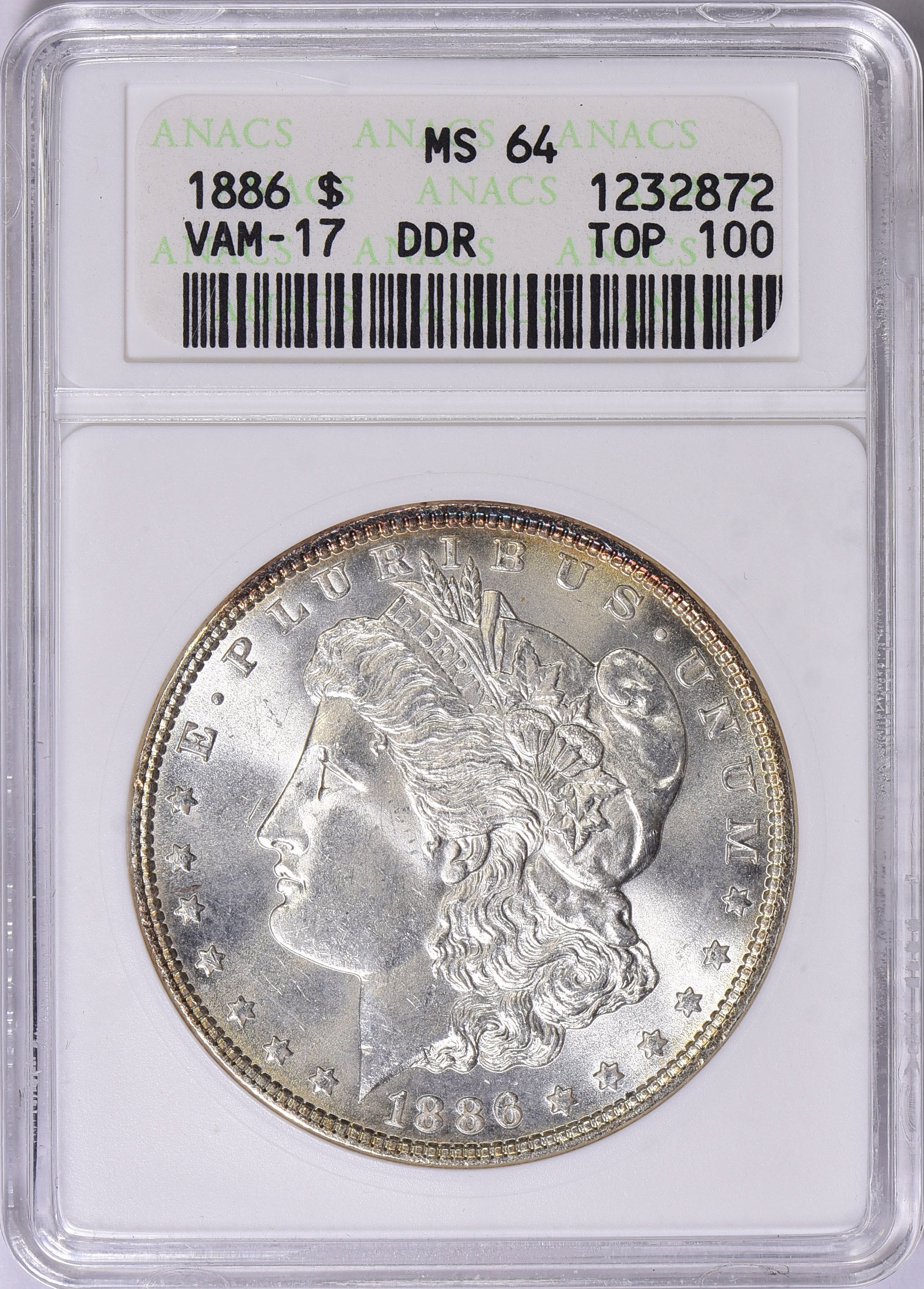 1886 Morgan Silver Dollar VAM-17 DDR Top 100 ANACS MS-64 OH (Toned) (Item 1750863 ...