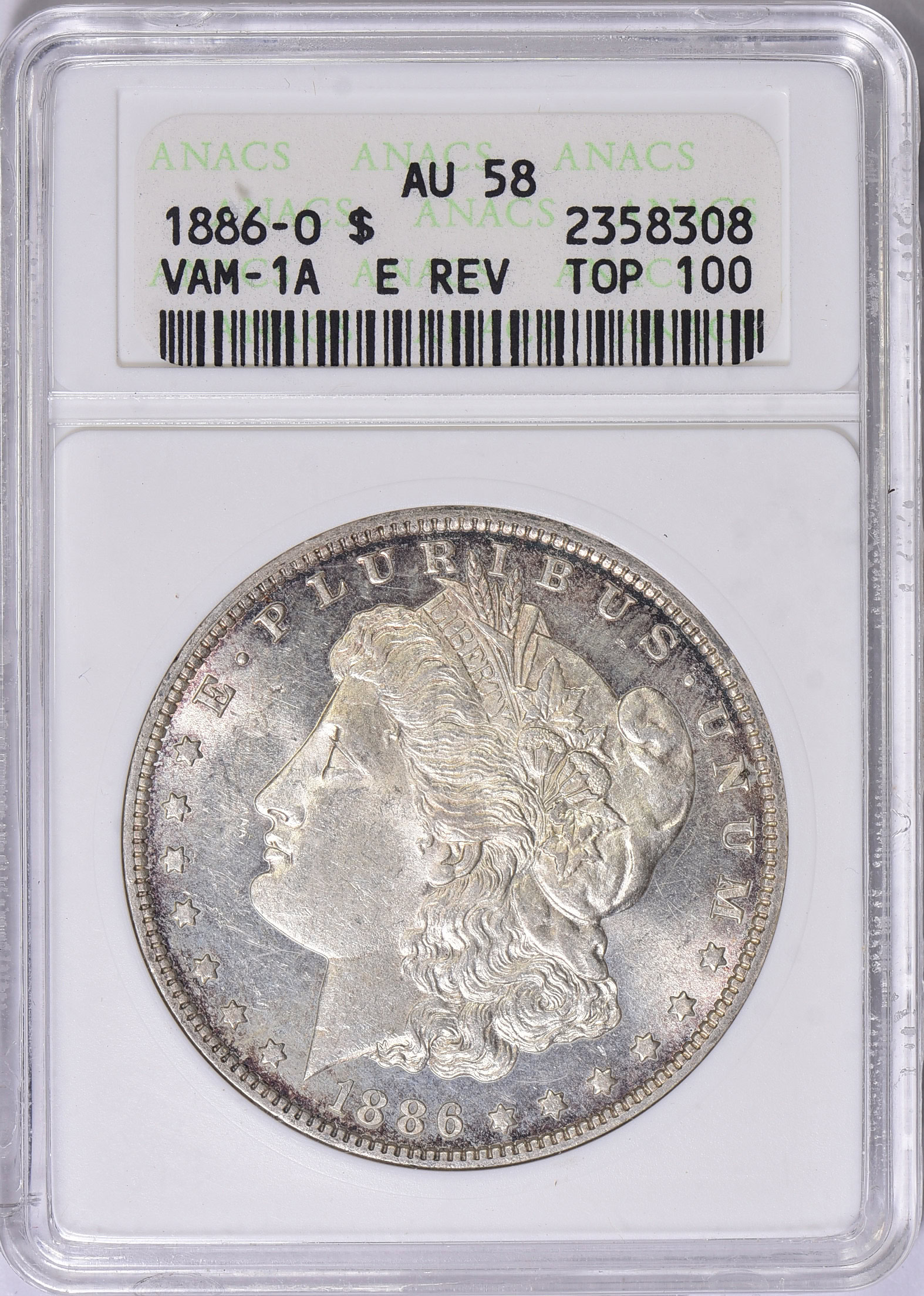 1886-O Morgan Silver Dollar E Rev VAM-1A Top 100 ANACS AU-58 OH (Toned) (Item 1750865 ...