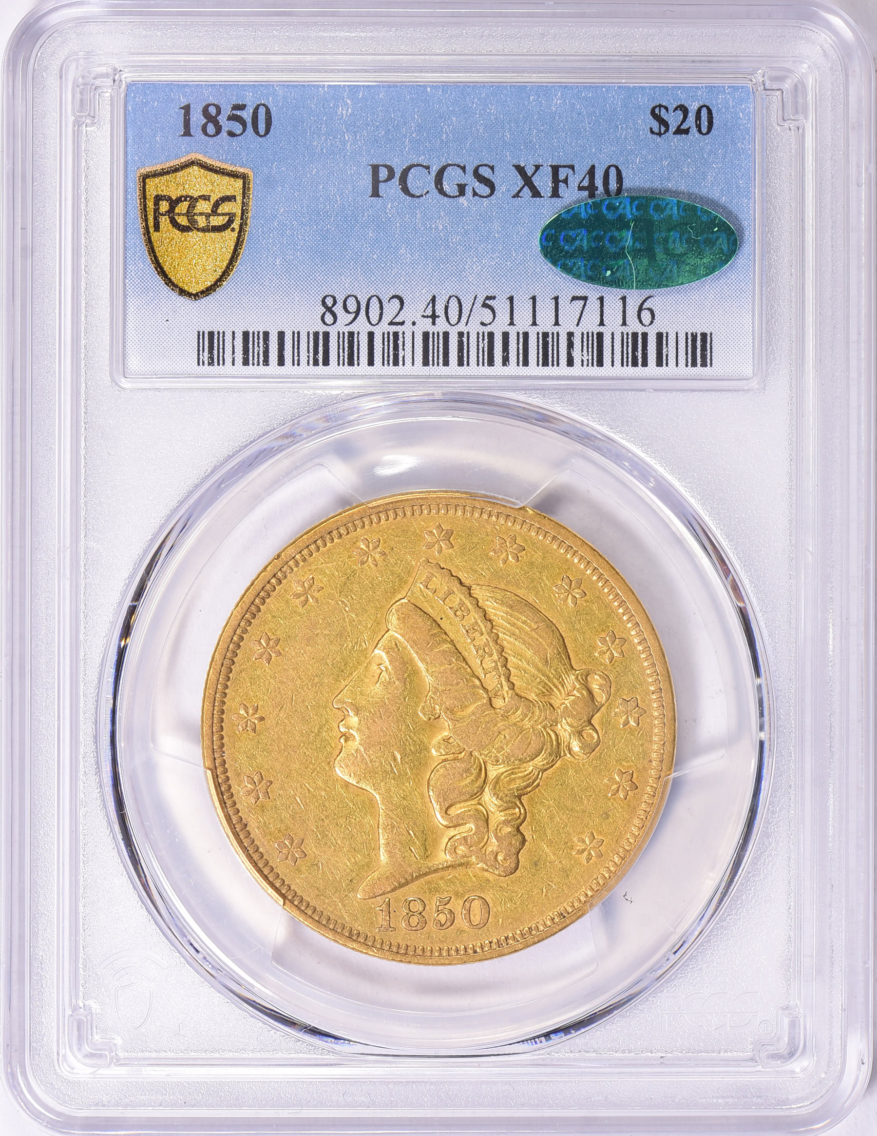 1850 Liberty Gold Double Eagle PCGS XF-40 (CAC Green) (Item 1750893) | GreatCollections Coin ...