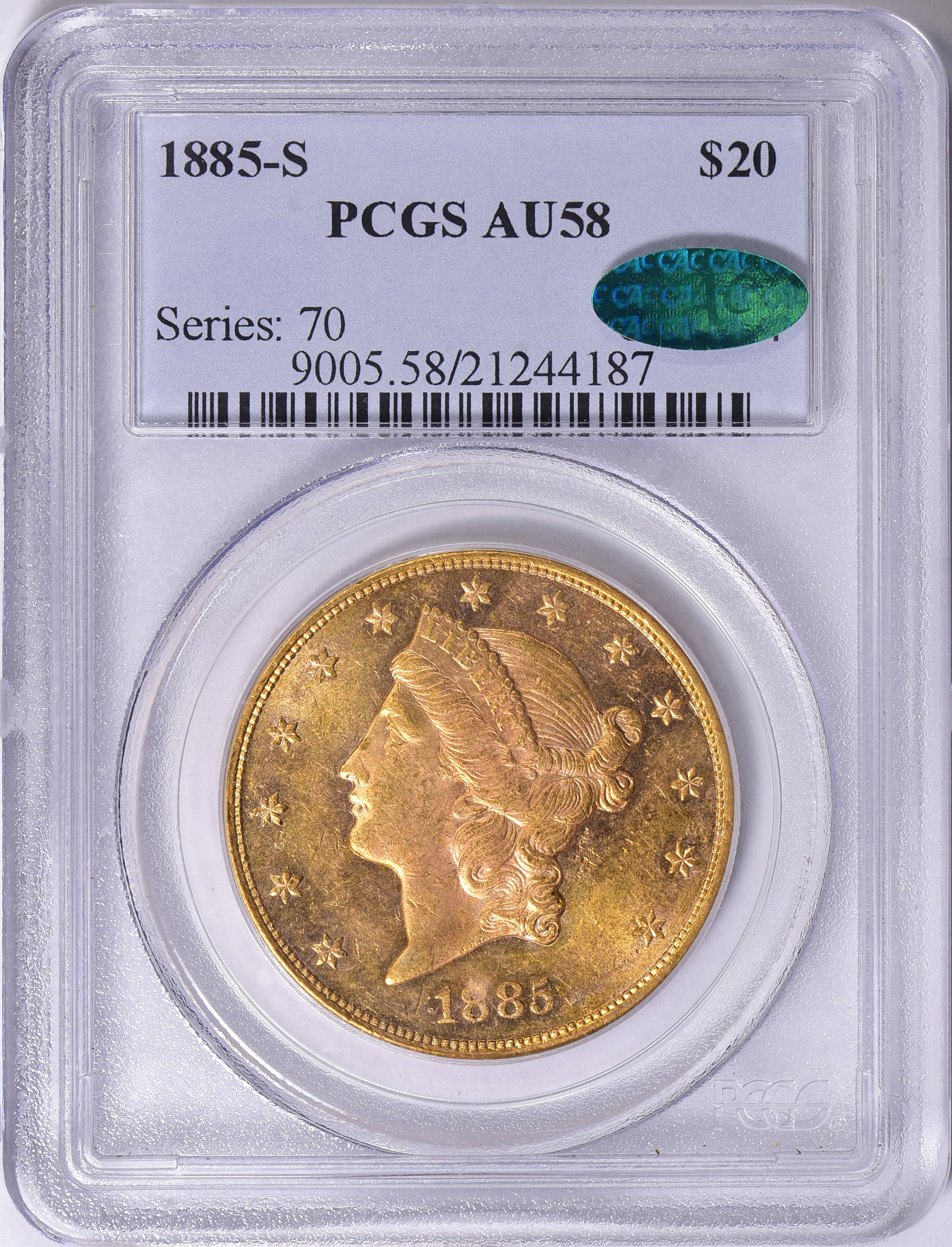 1885-S Liberty Gold Double Eagle PCGS AU-58 (CAC Green) (Item 1750904) | GreatCollections Coin ...