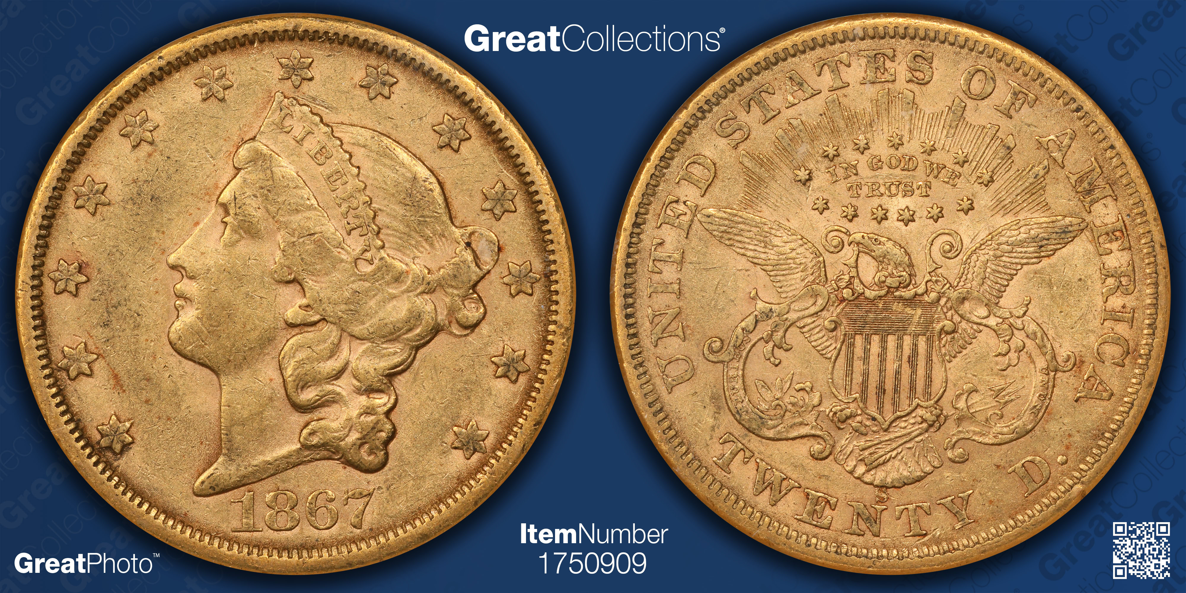 1867-S Liberty Gold Double Eagle NGC XF-45 (CAC Green) OH (Item 1750909 ...