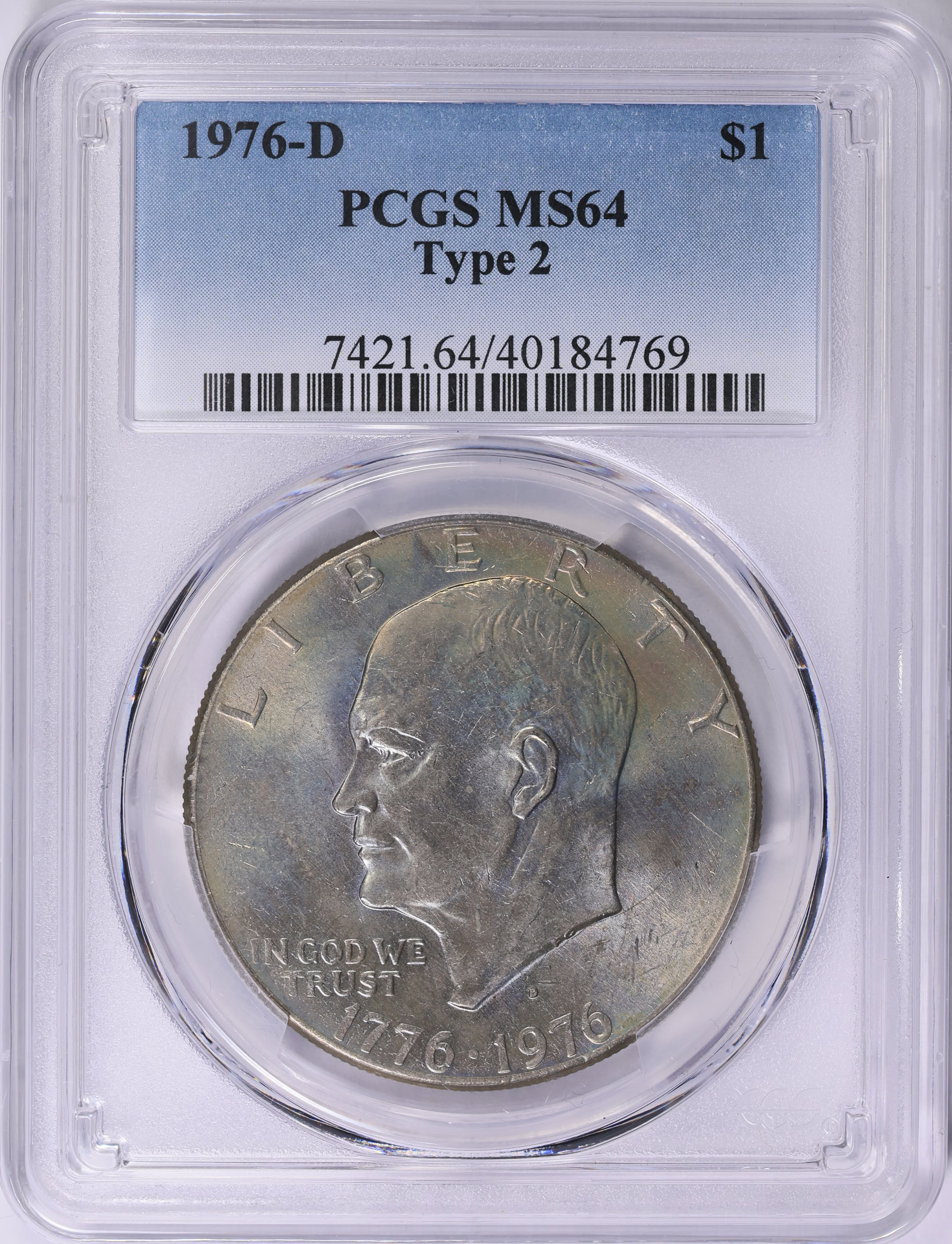 1976-D Eisenhower Dollar Type 2 PCGS MS-64 (Toned) (Item 1751007) | GreatCollections Coin Auctions